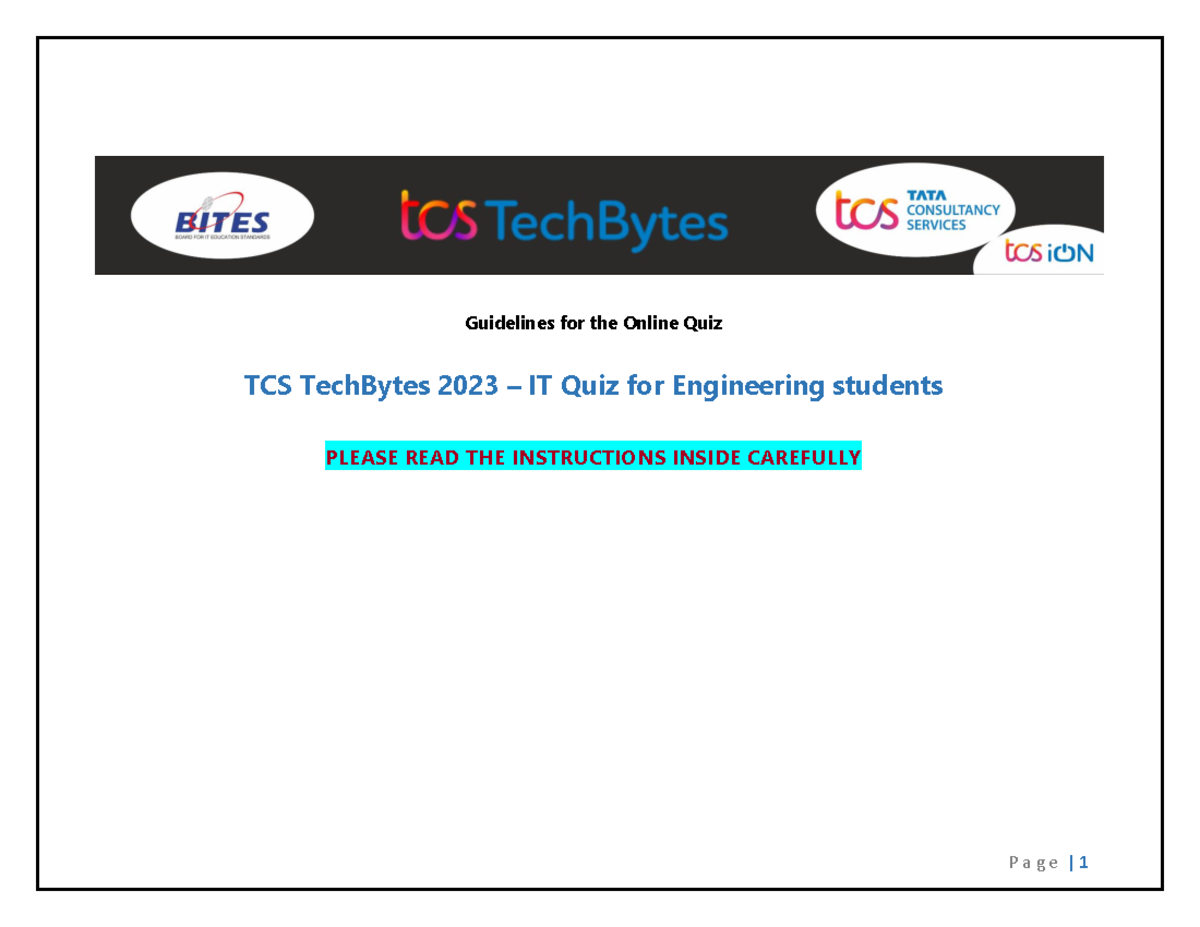 TCSTech Bytes 2023 Online Quiz Instructions - Guidelines for the Online ...