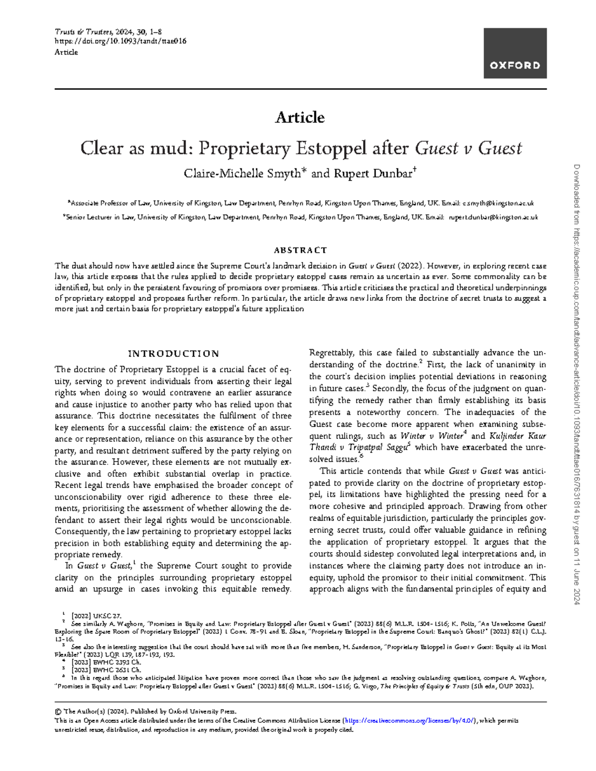Clear as Mud - Propreitary Estoppel after Guest v Guest, Trusts and ...