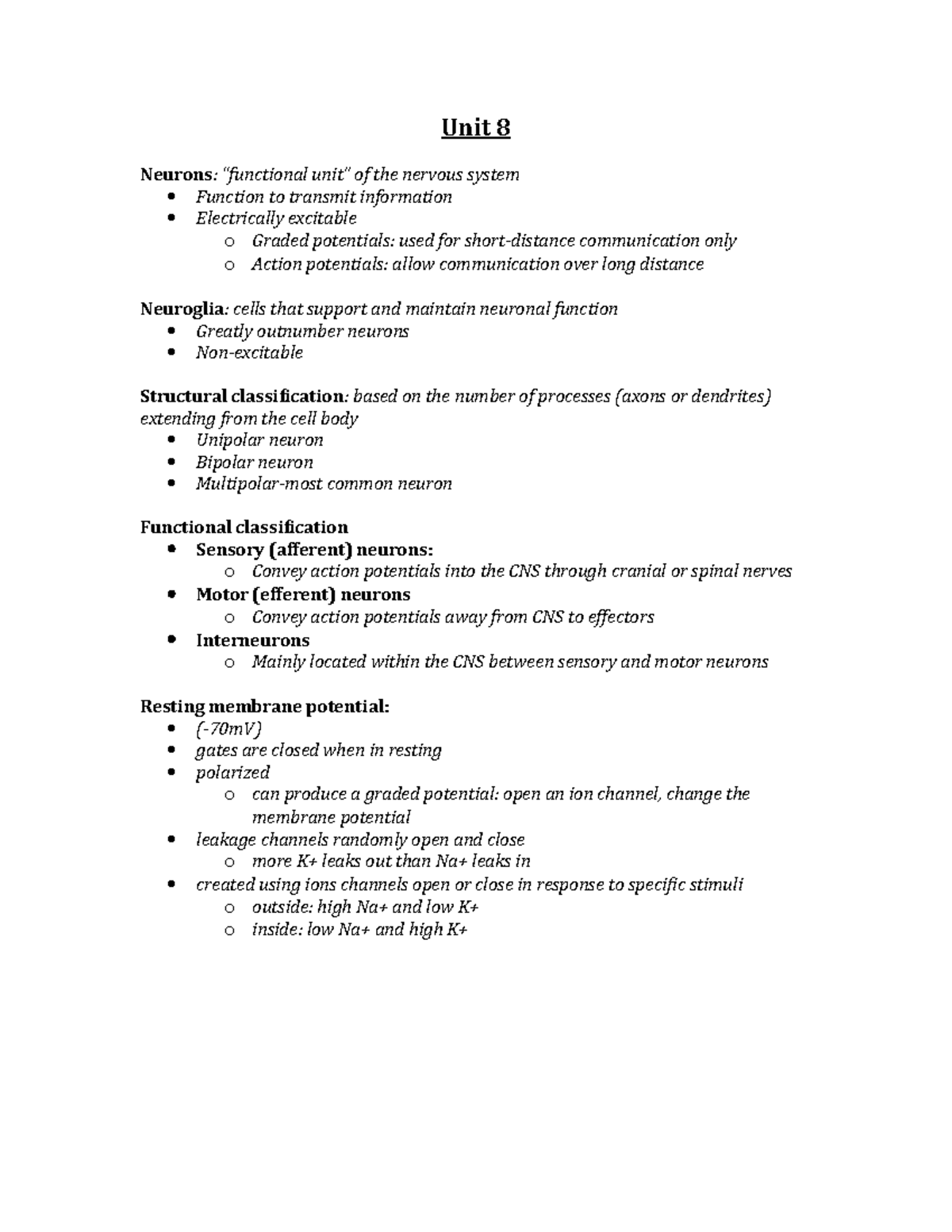 Bio 110 unit 8 notes - BIO 110 university or Regina for SCBScN program ...