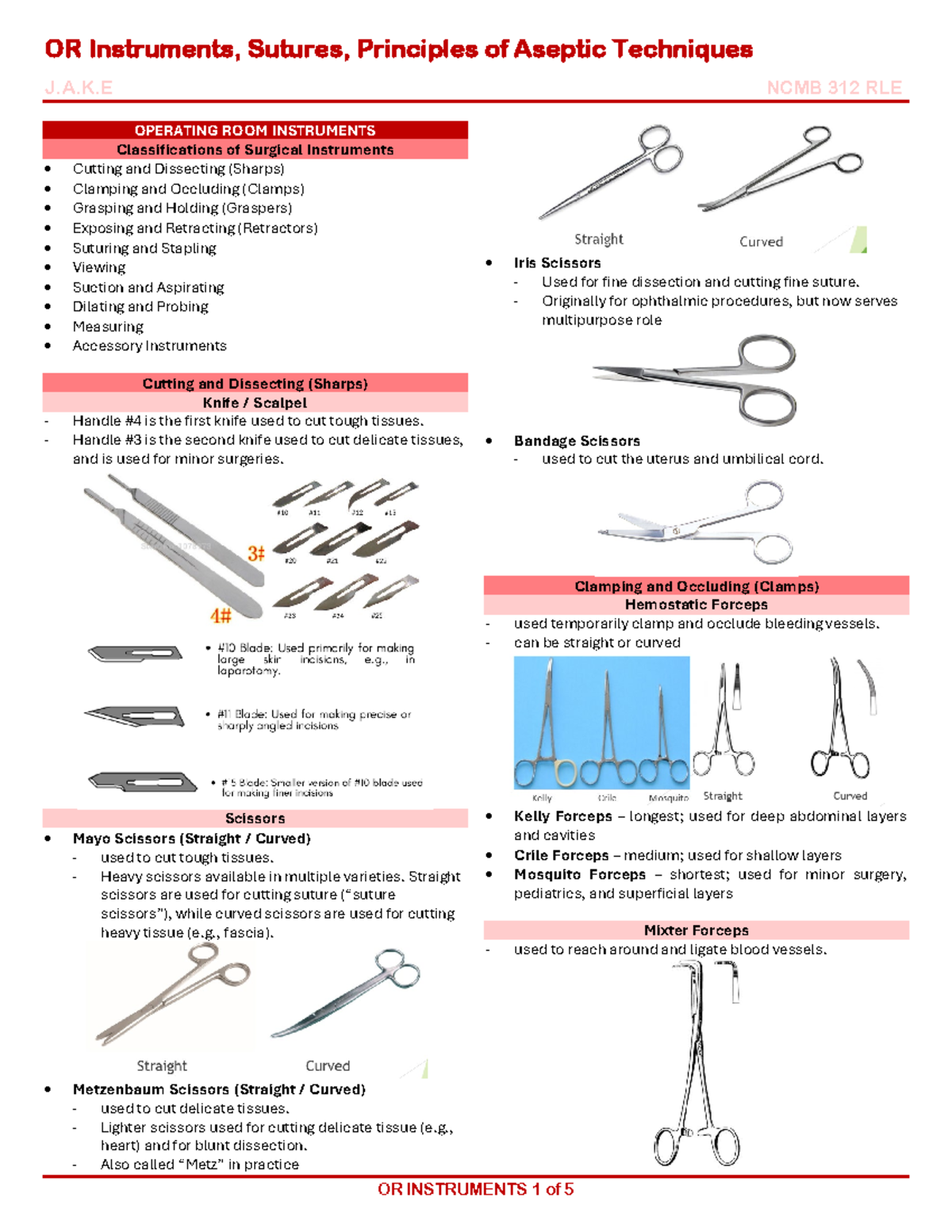 312 OR Instrumentation Sutures Principles of Aseptic Techniques 1 - OR ...