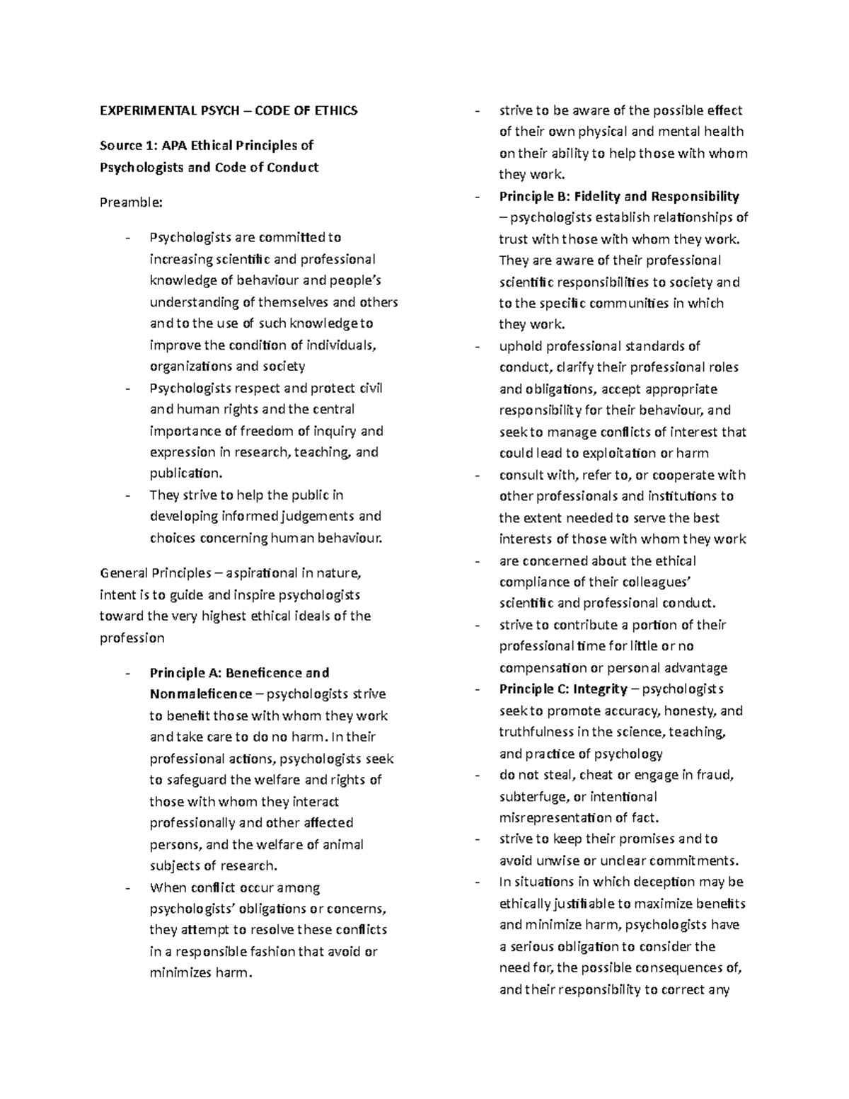 Experimental- Psych- Notes - EXPERIMENTAL PSYCH – CODE OF ETHICS Source ...