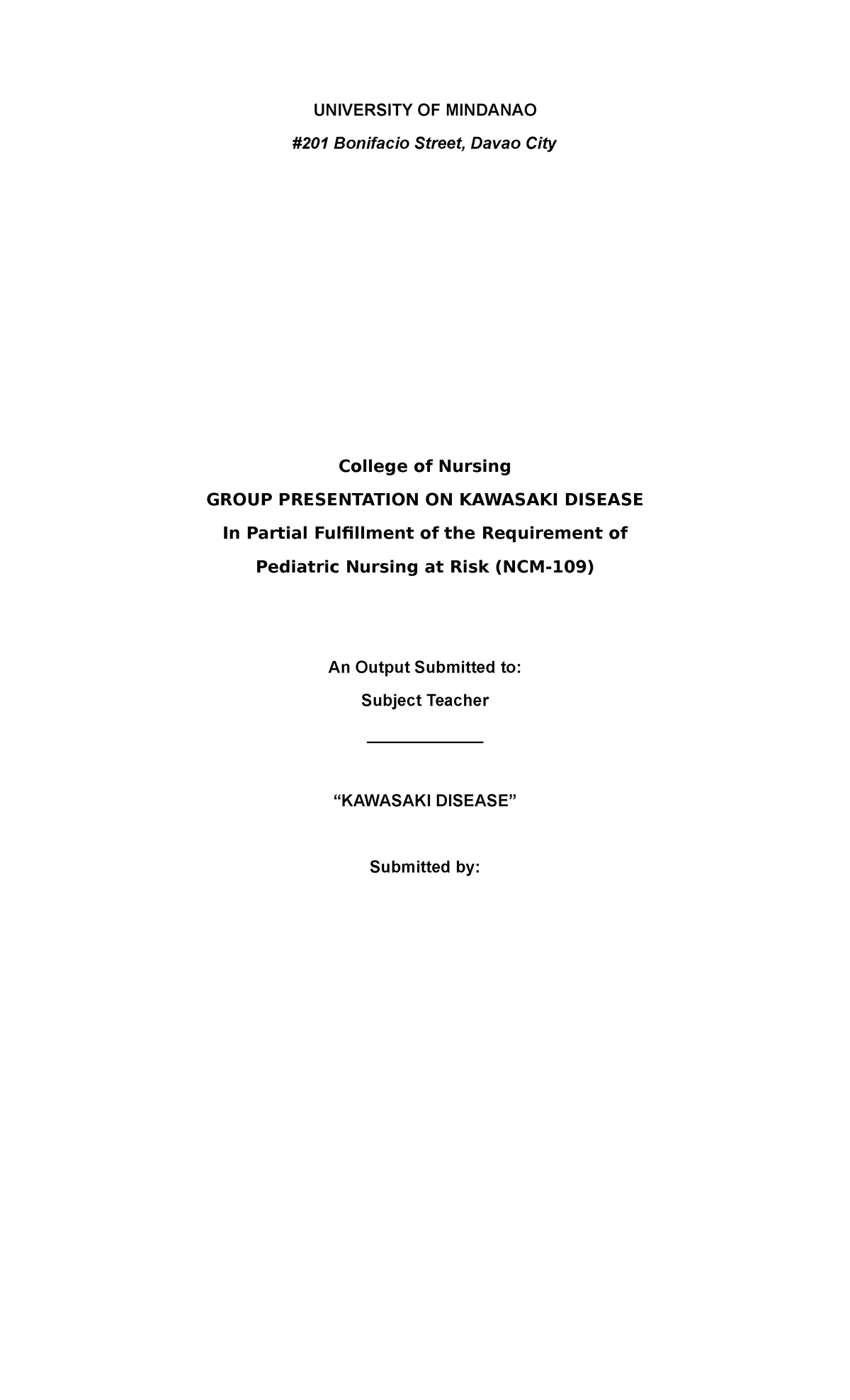 Pedia Hardcopy Kawasaki Disease - UNIVERSITY OF MINDANAO #201 Bonifacio ...