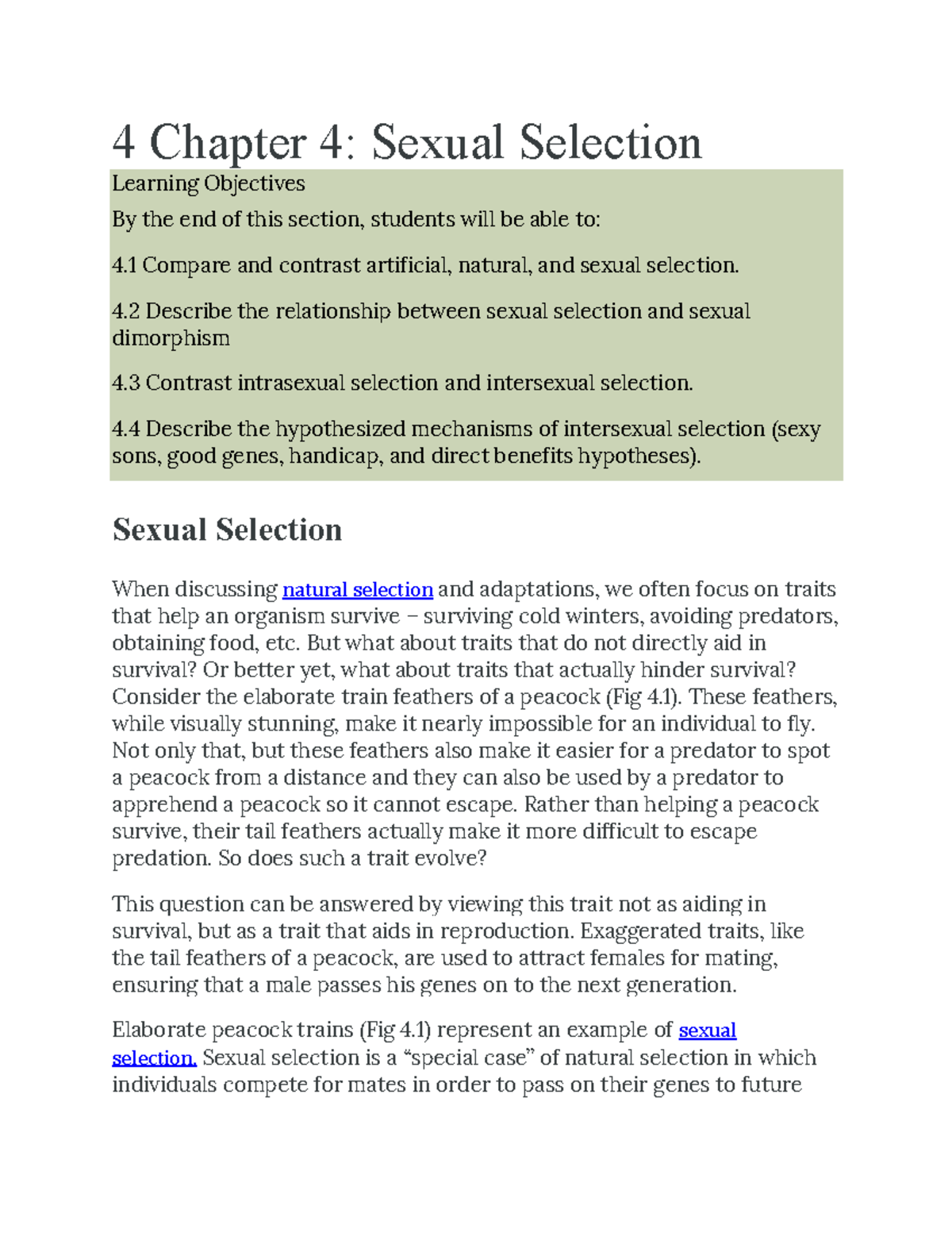 Biolch 4 - Textbook - 4 Chapter 4: Sexual Selection Learning Objectives ...