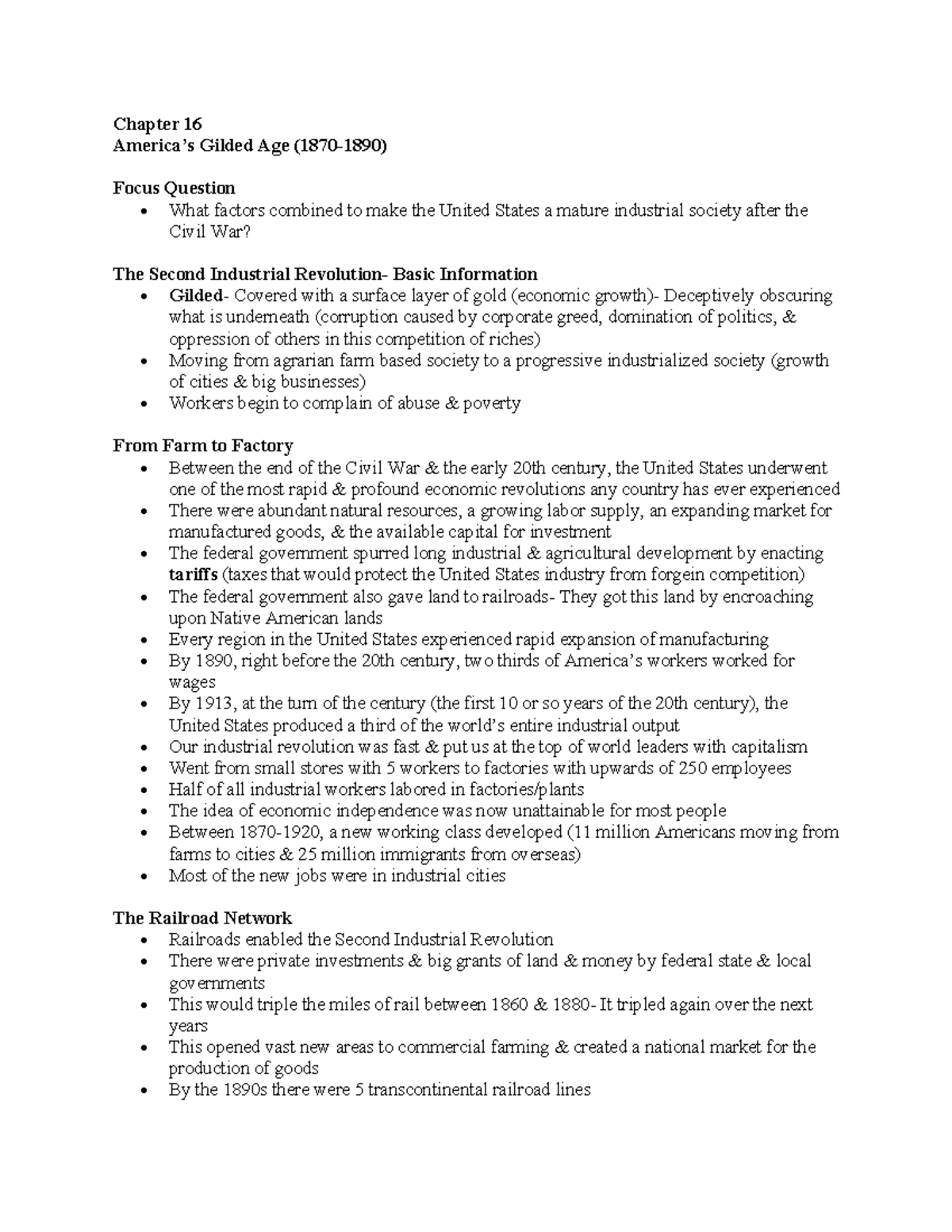 HIST 2112- Chapter 16 - Chapter 16 America’s Gilded Age (1870-1890 ...