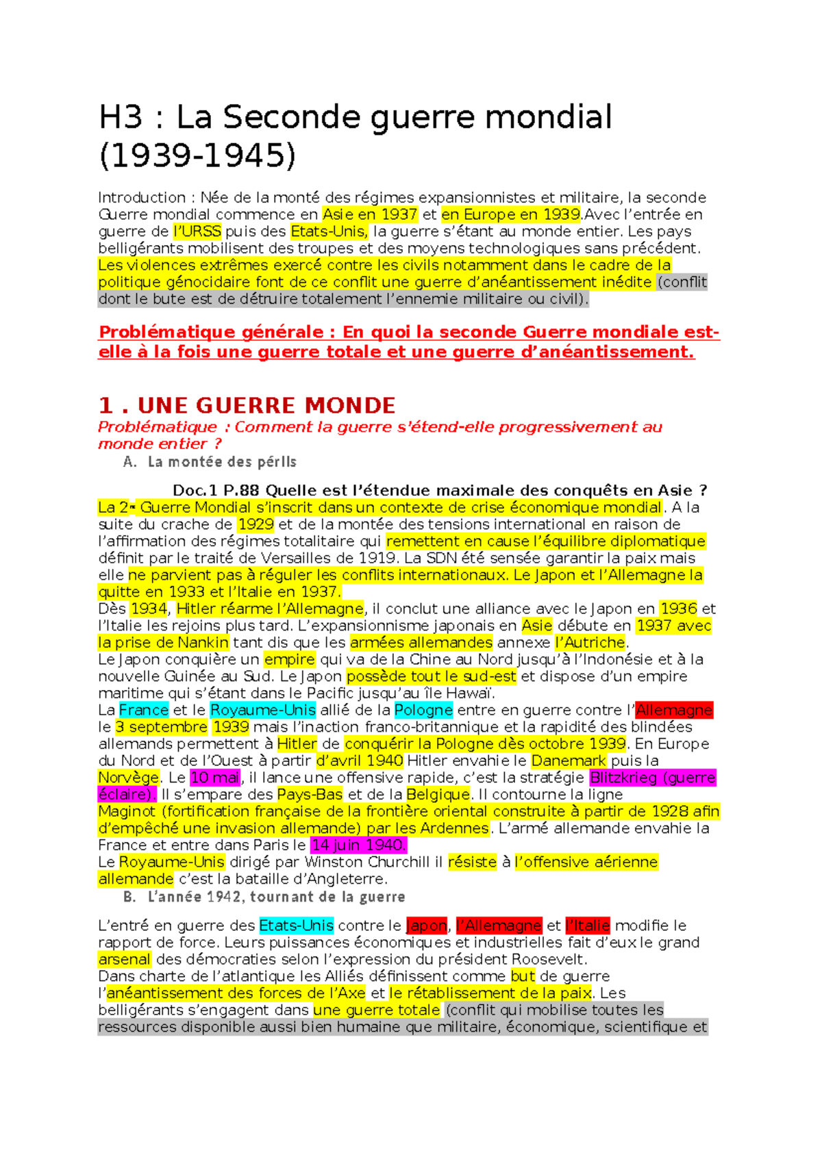 La Seconde guerre mondial (1939-1945) - H3 : La Seconde guerre mondial ...