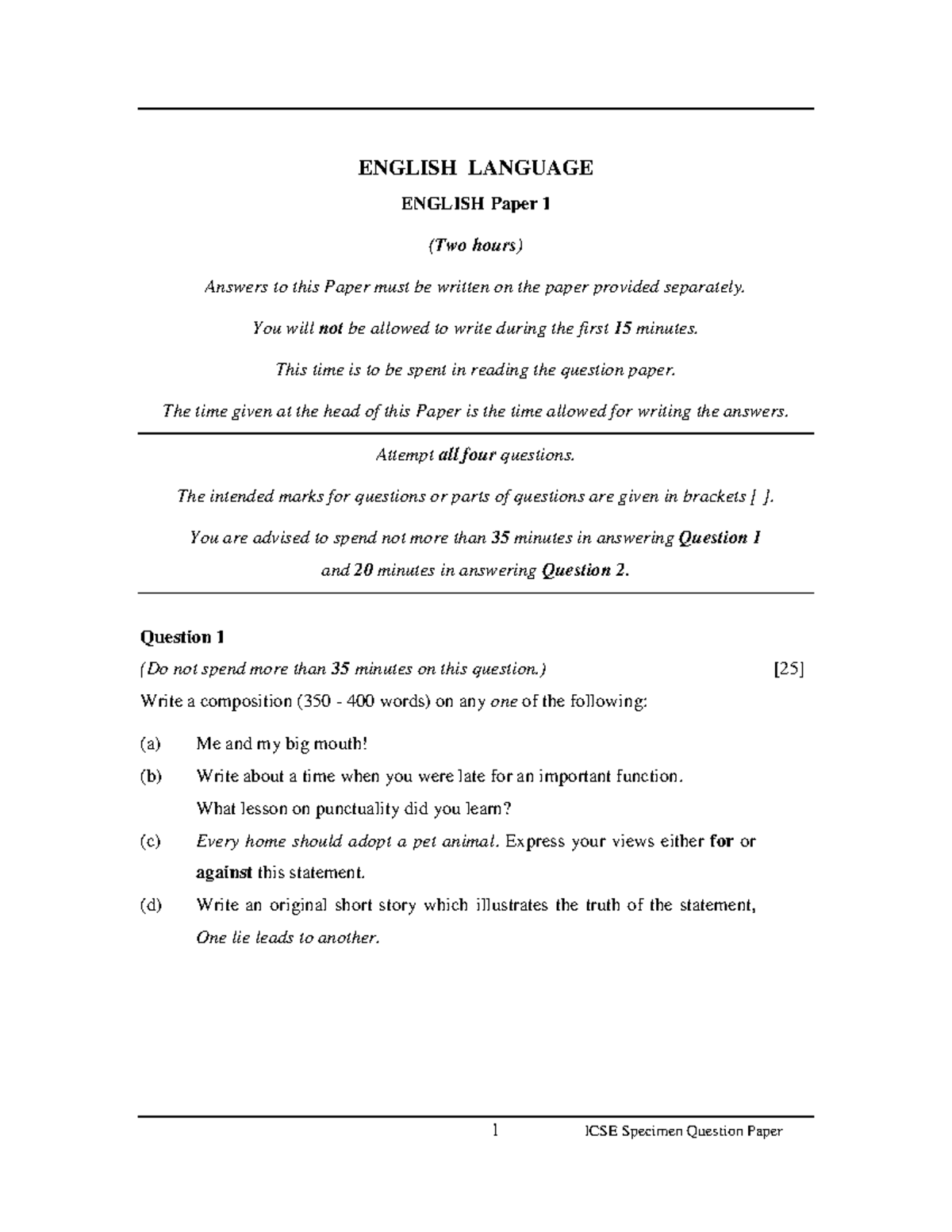 ICSE English Paper Question Paper ENGLISH LANGUAGE ENGLISH Paper 1 icse-english-paper-question-paper-english-language-english-paper-1