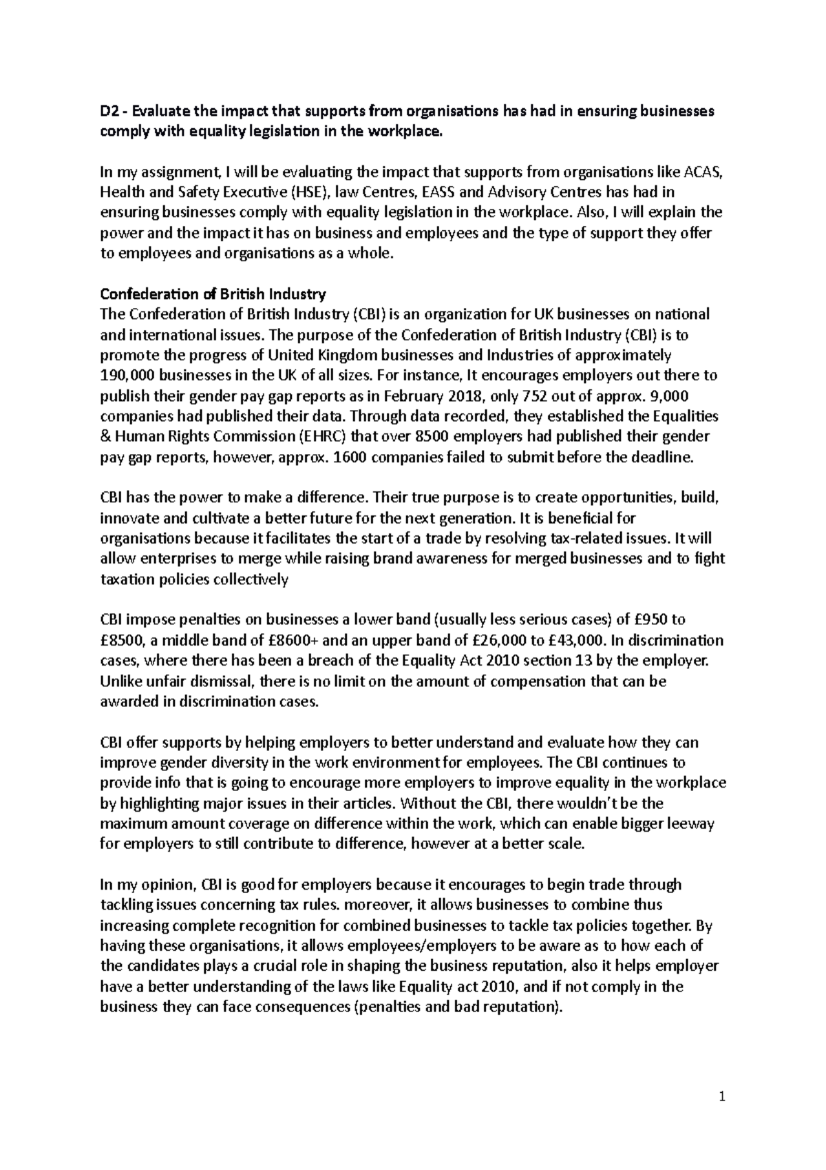 Assignment 12 - employment laws - D2 - Evaluate the impact that ...