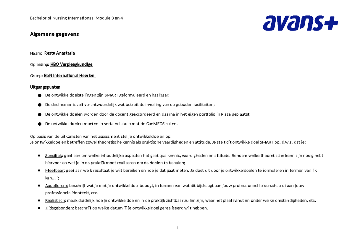 EBP Smart formulieren - Algemene gegevens Naam: Restu Anastasia ...