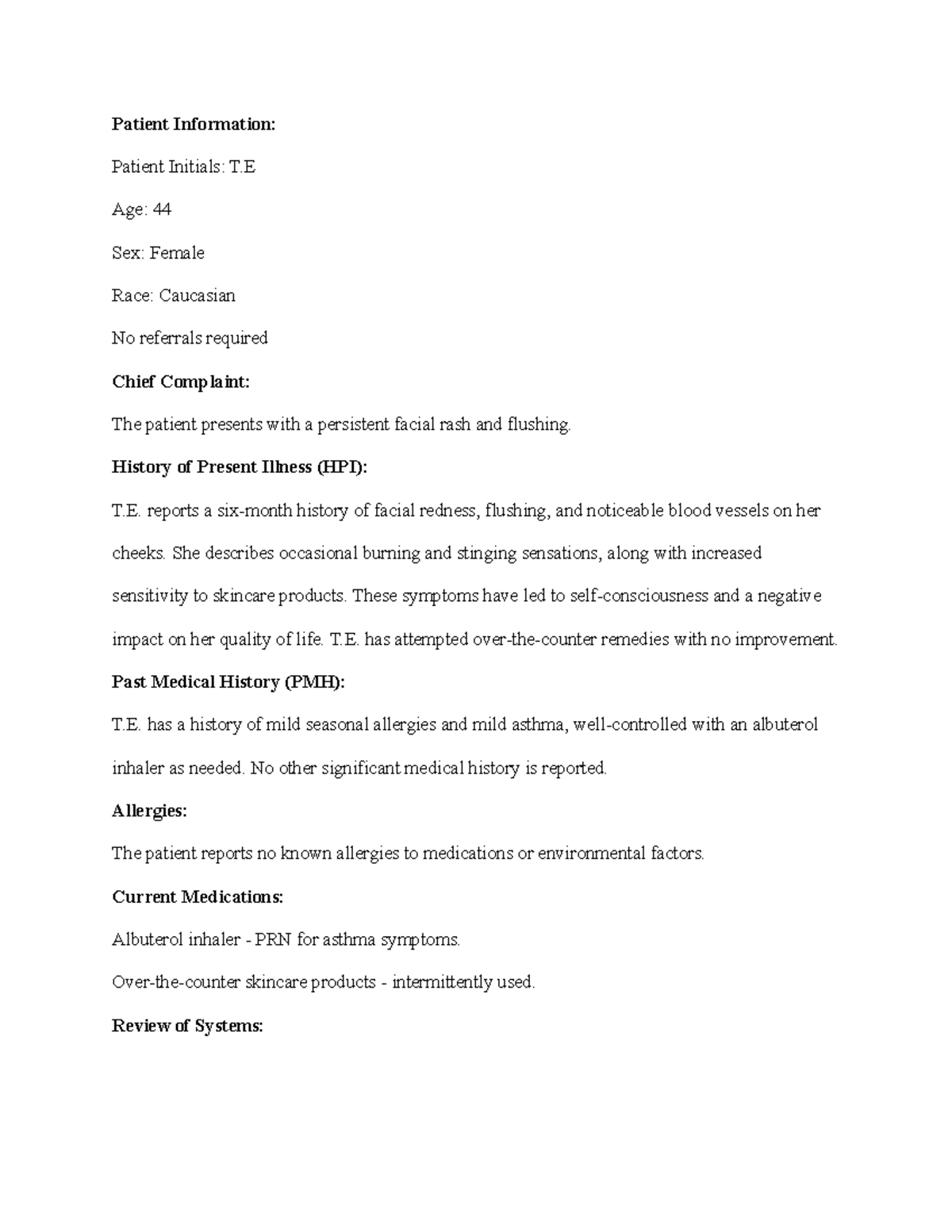 Session 4 - Clinicals case study - Patient Information: Patient ...
