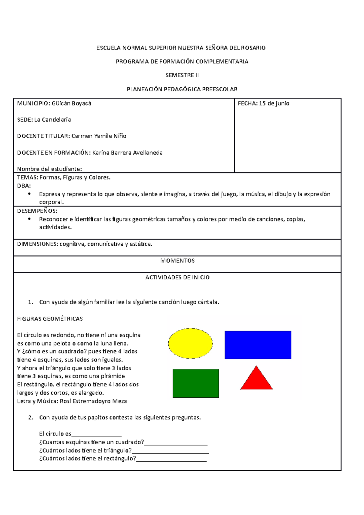Planeacin formas figuras y colores - ESCUELA NORMAL SUPERIOR NUESTRA ...