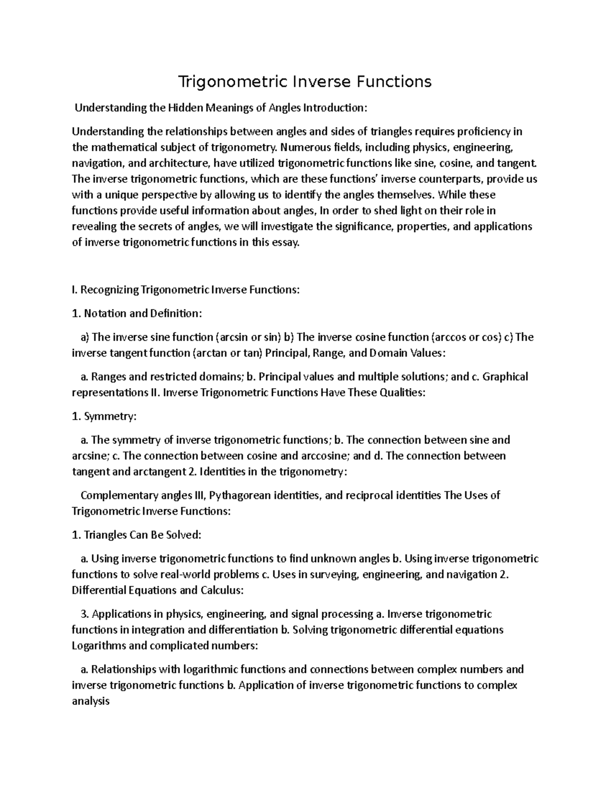 Trigonometric Inverse Functions - Trigonometric Inverse Functions ...