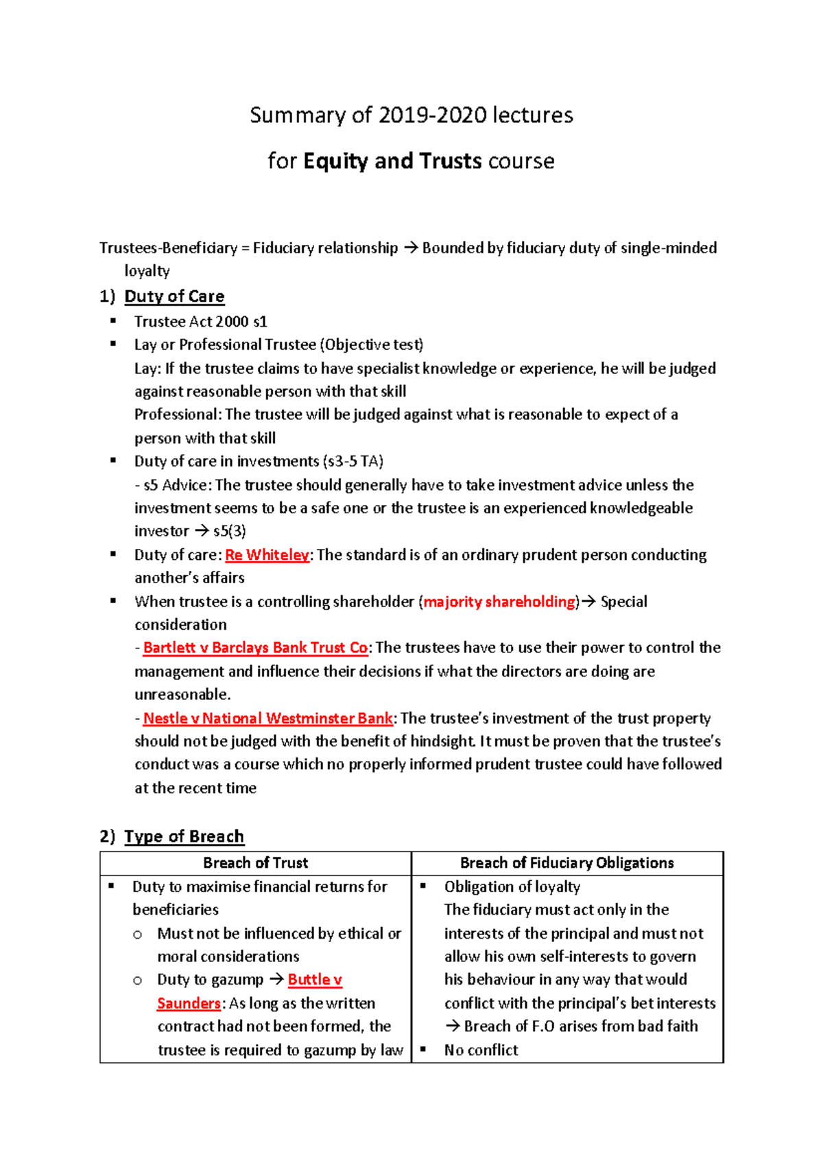 Equityand Trusts summary 2019 2020 - Warning: TT: undefined function ...