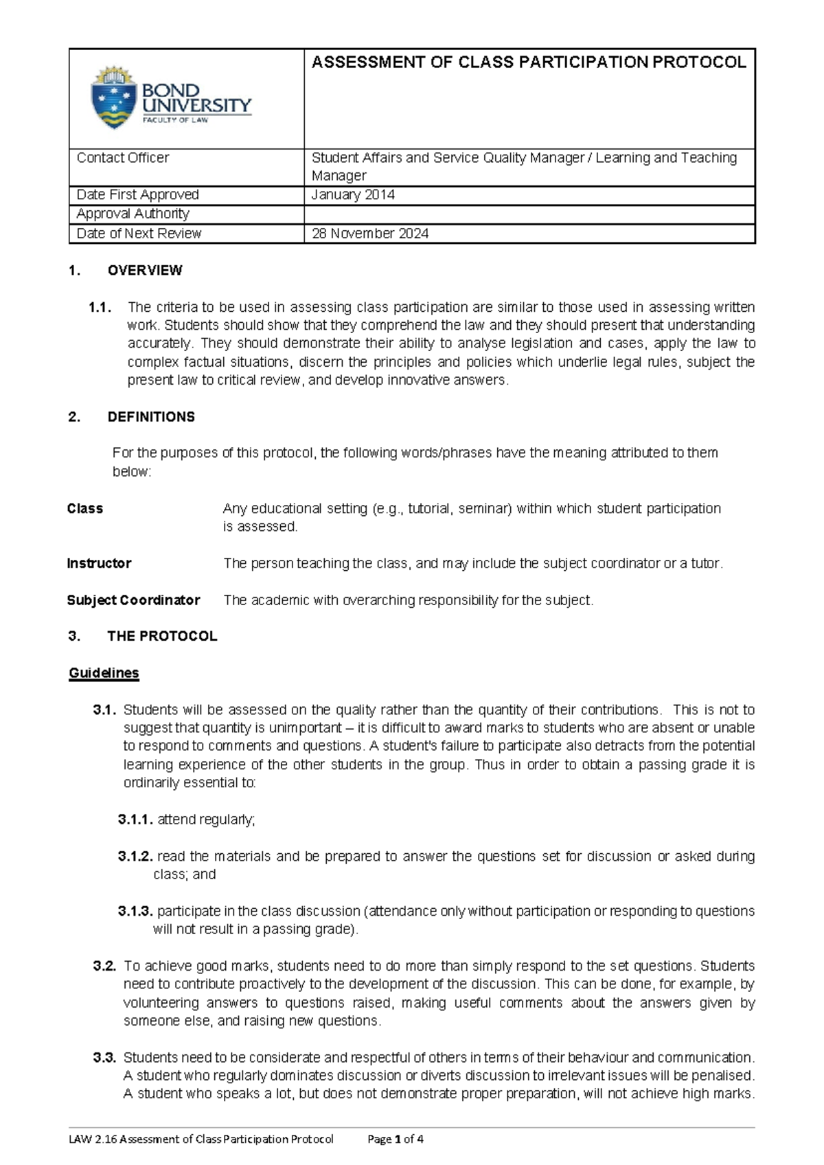 Tutorial Marking Rubric - ASSESSMENT OF CLASS PARTICIPATION PROTOCOL ...