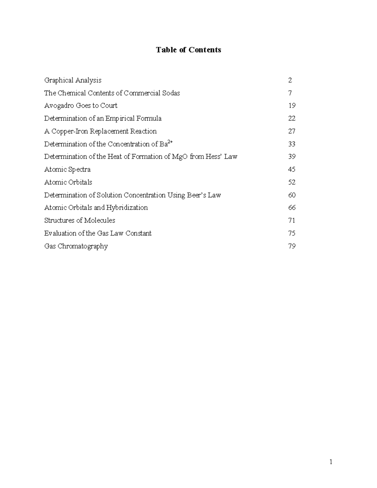 CHEM 1411 Lab Manual-14th Edition - Table of Contents Graphical ...