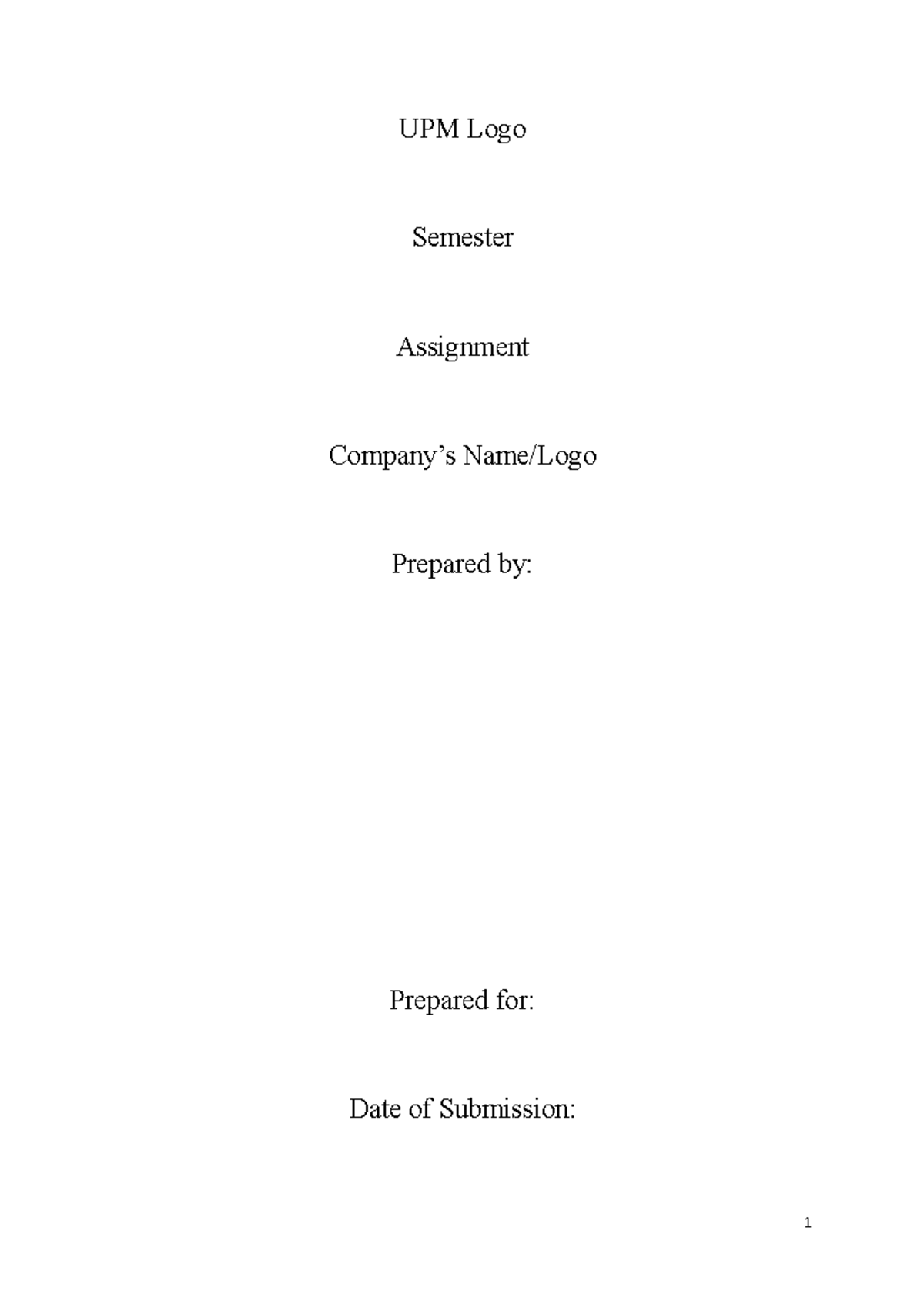 Business Plan Template - UPM Logo Semester Assignment Company’s Name ...