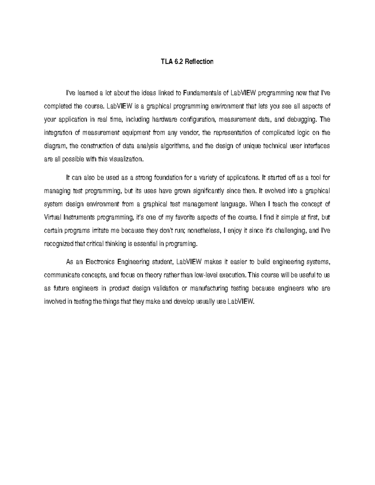 TLA-6 - Grade: A+ - Fundamentals Of Labview Programming - TIP - StuDocu