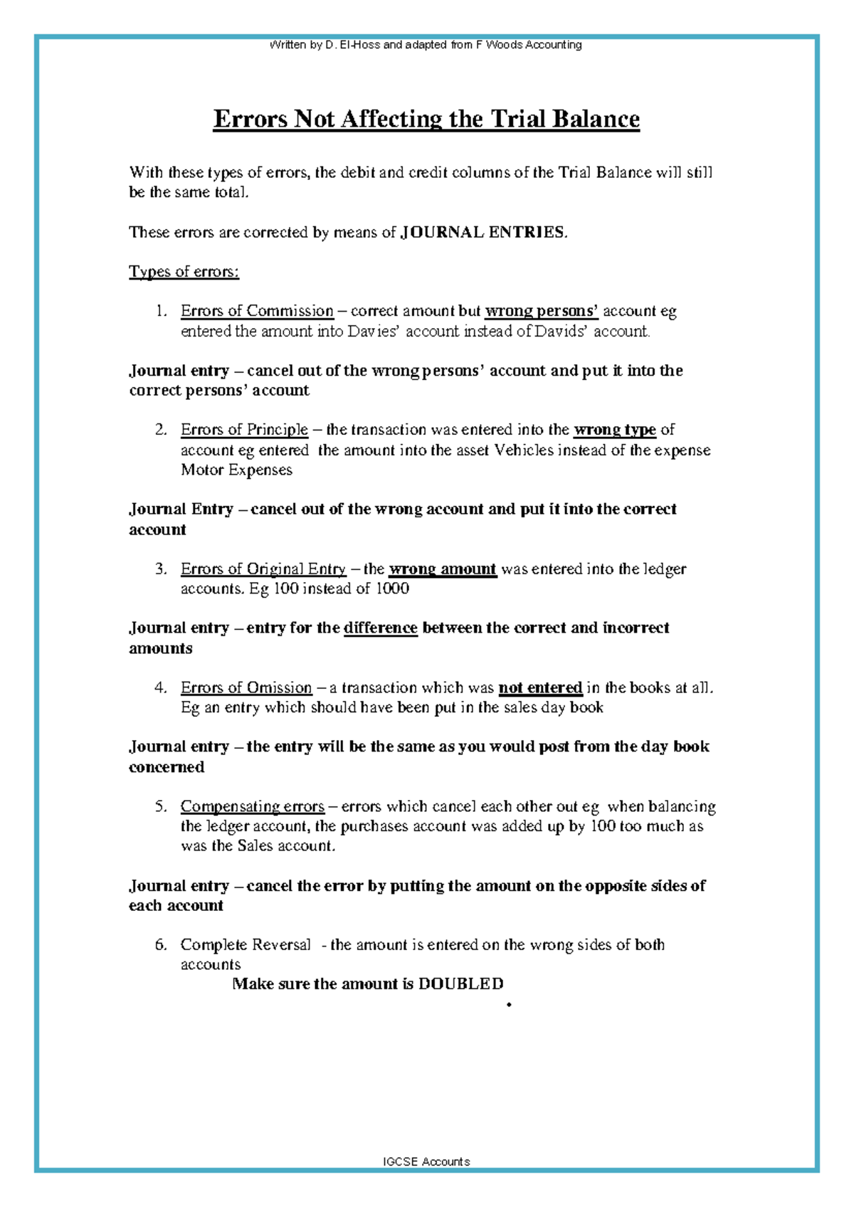 Errors not affecting the trial balance updated - Errors Not Affecting ...