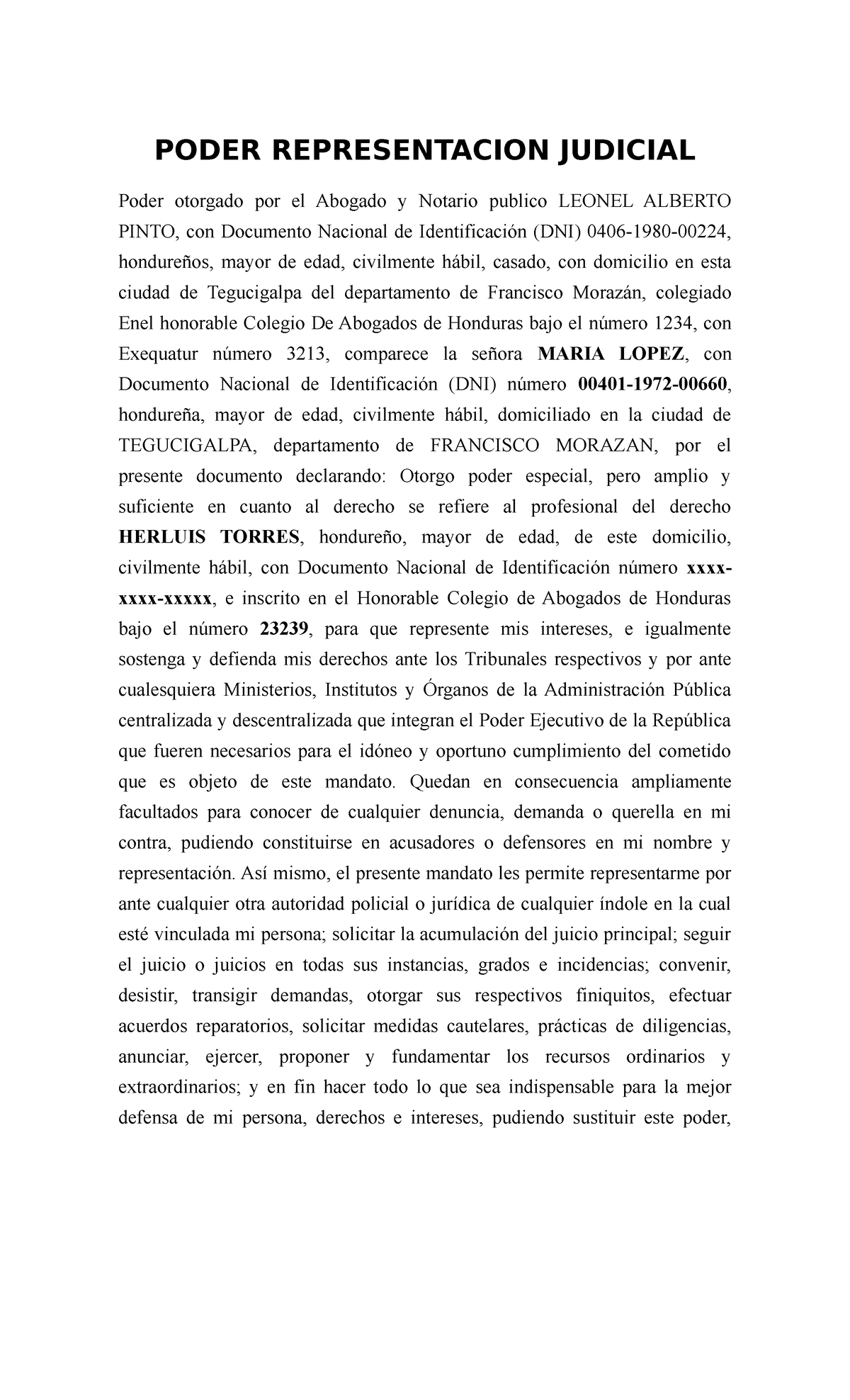 Poder DE Representacion - PODER REPRESENTACION JUDICIAL Poder otorgado por el Abogado y Notario ...