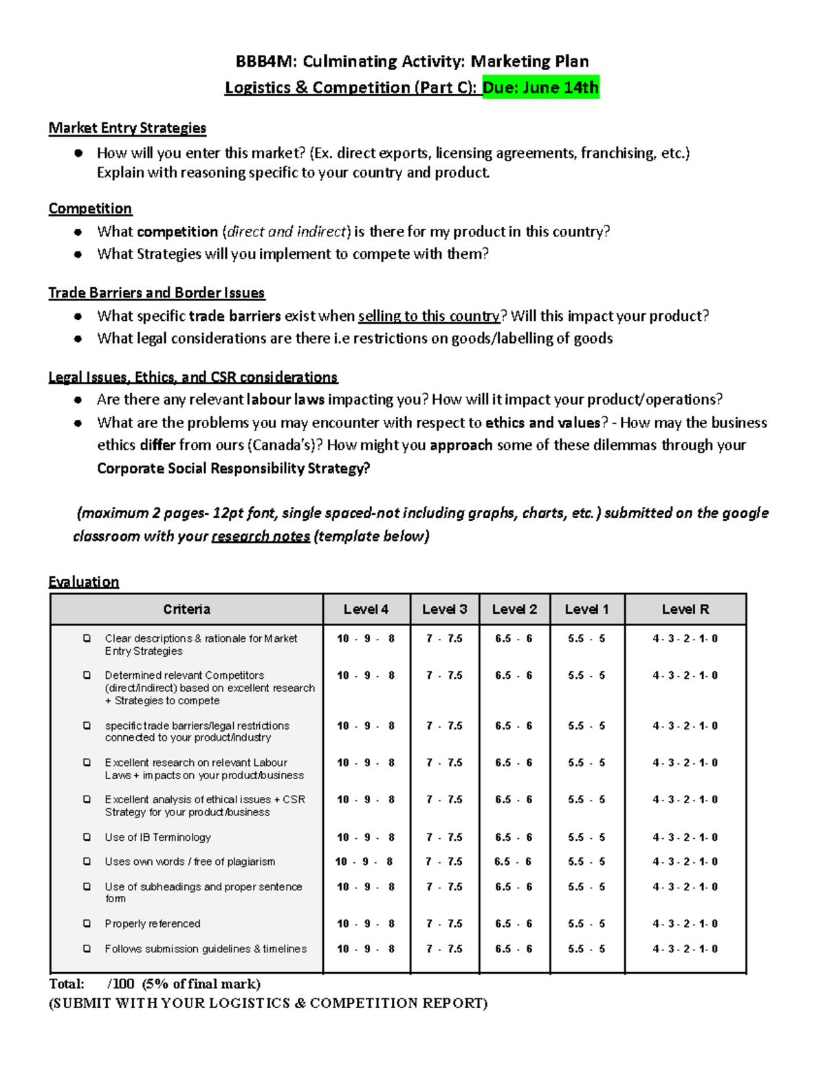 Part C - Marketing Plan (Course Culminating) - BBB4M: Culminating ...
