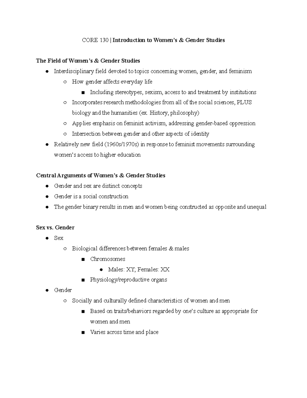 Introduction to Women’s and Gender Studies - CORE 130 | Introduction to ...