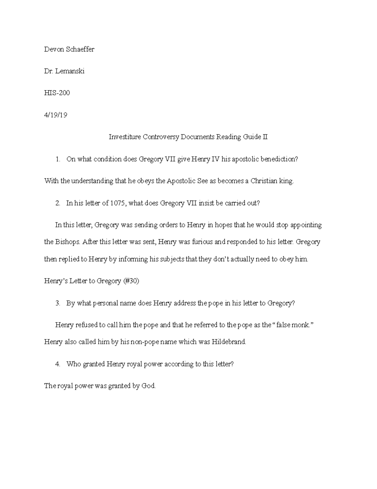 Investiture Controversy Documents Reading Guide II - Devon Schaeffer Dr ...