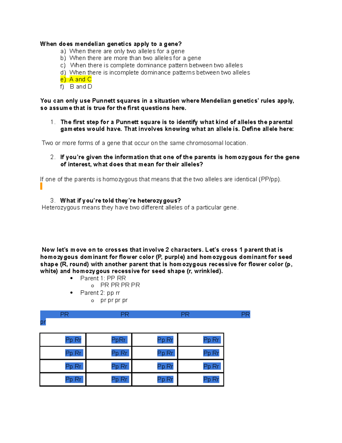 Bio1107 group work punnett squares - When does mendelian genetics apply ...