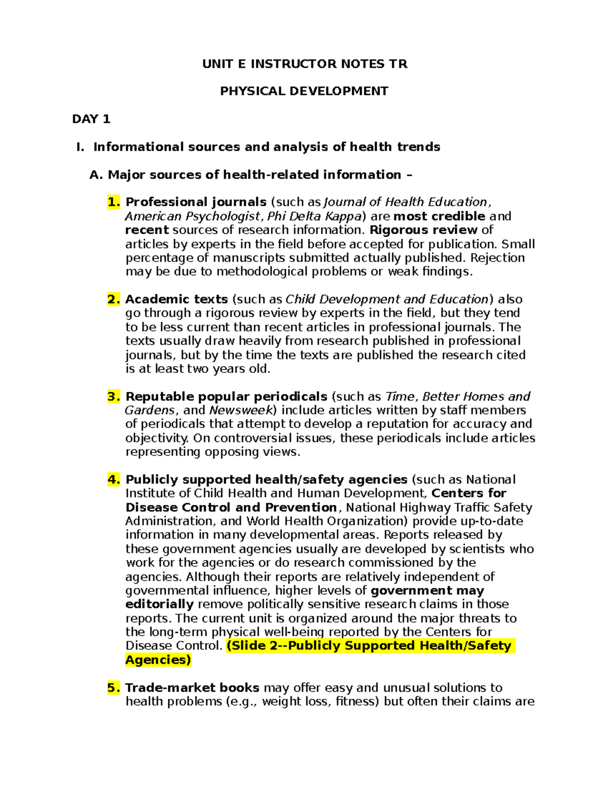 Instructor Notes E New Physical - UNIT E INSTRUCTOR NOTES TR PHYSICAL ...