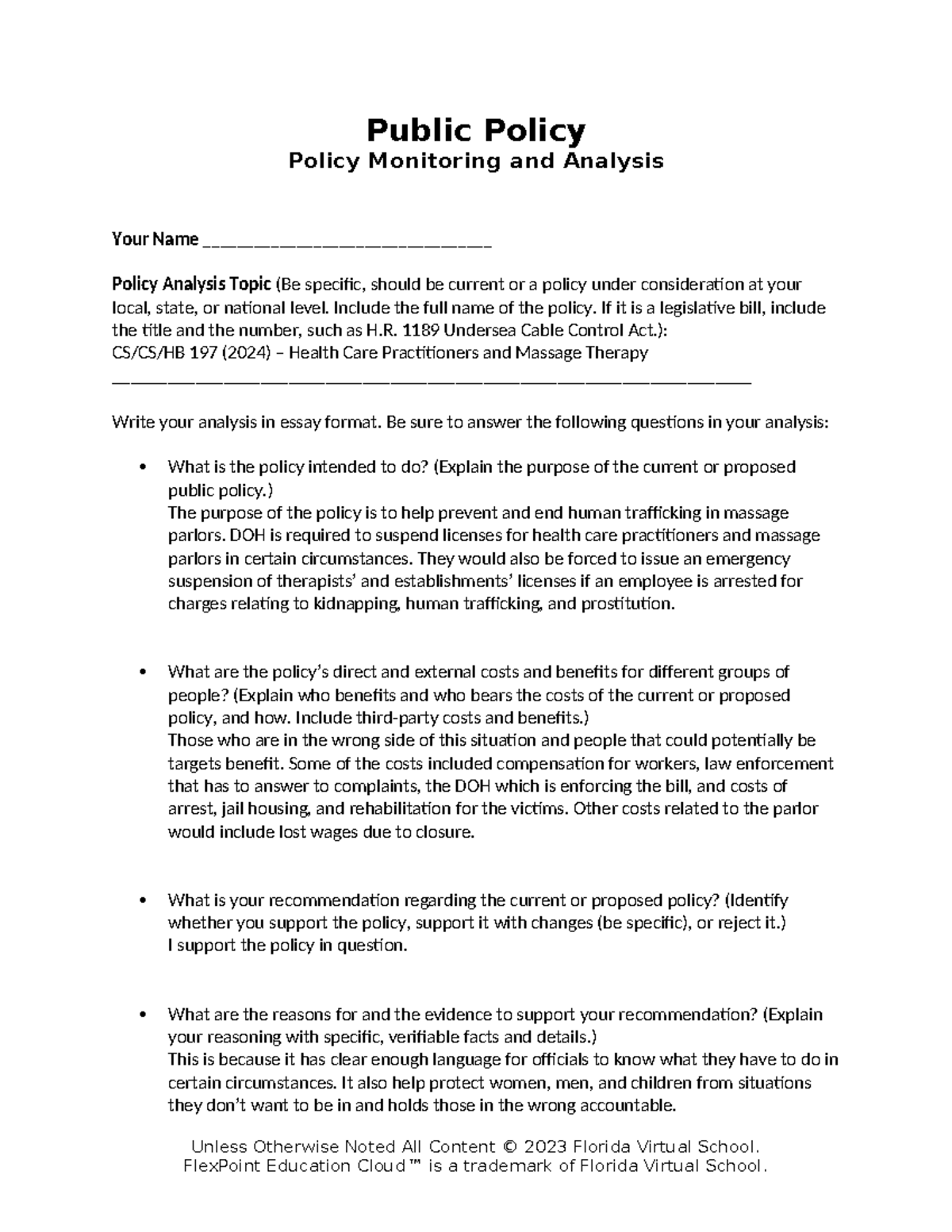 Public policy Assignment - Public Policy Policy Monitoring and Analysis Your Name - Studocu