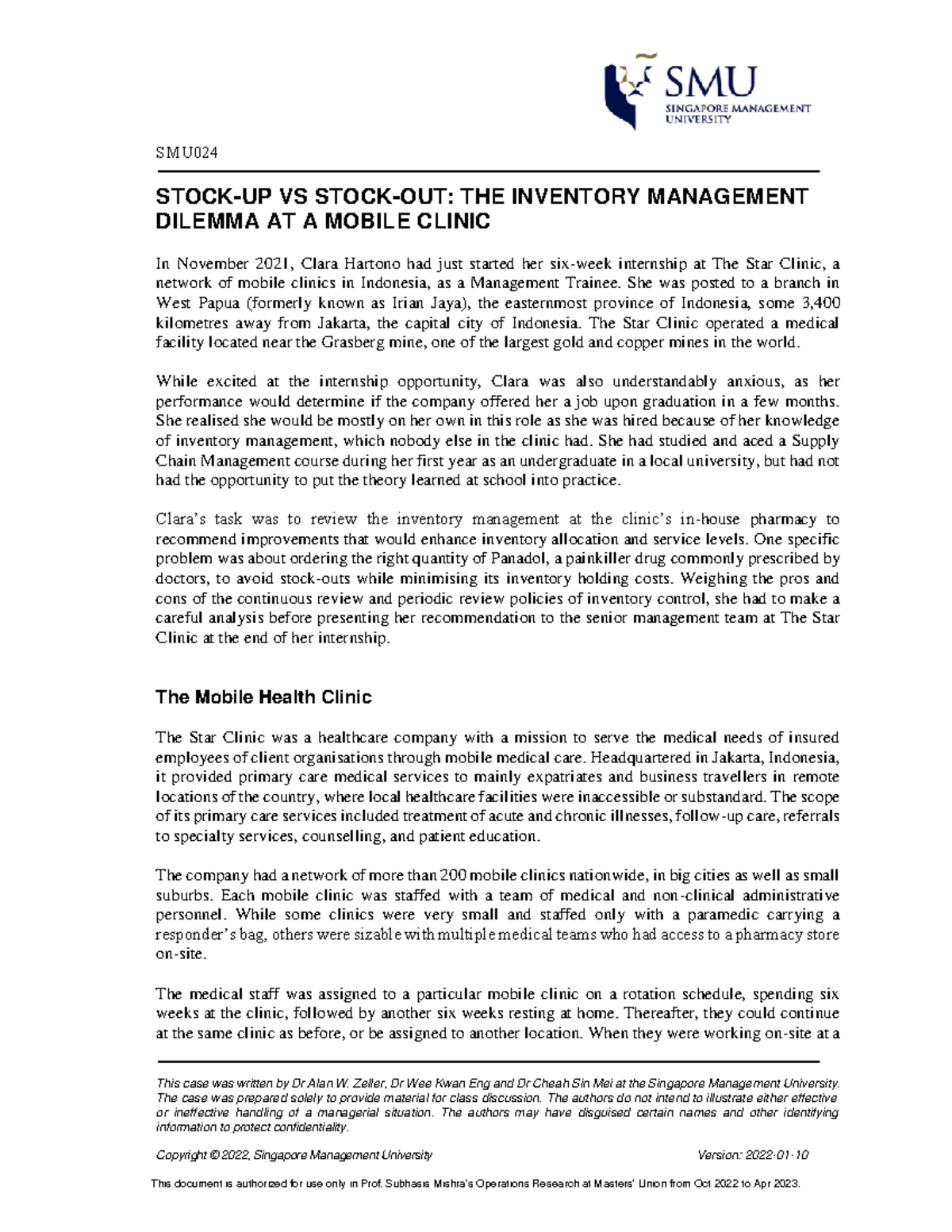 Inventory management case study - SMU STOCK-UP VS STOCK-OUT: THE ...