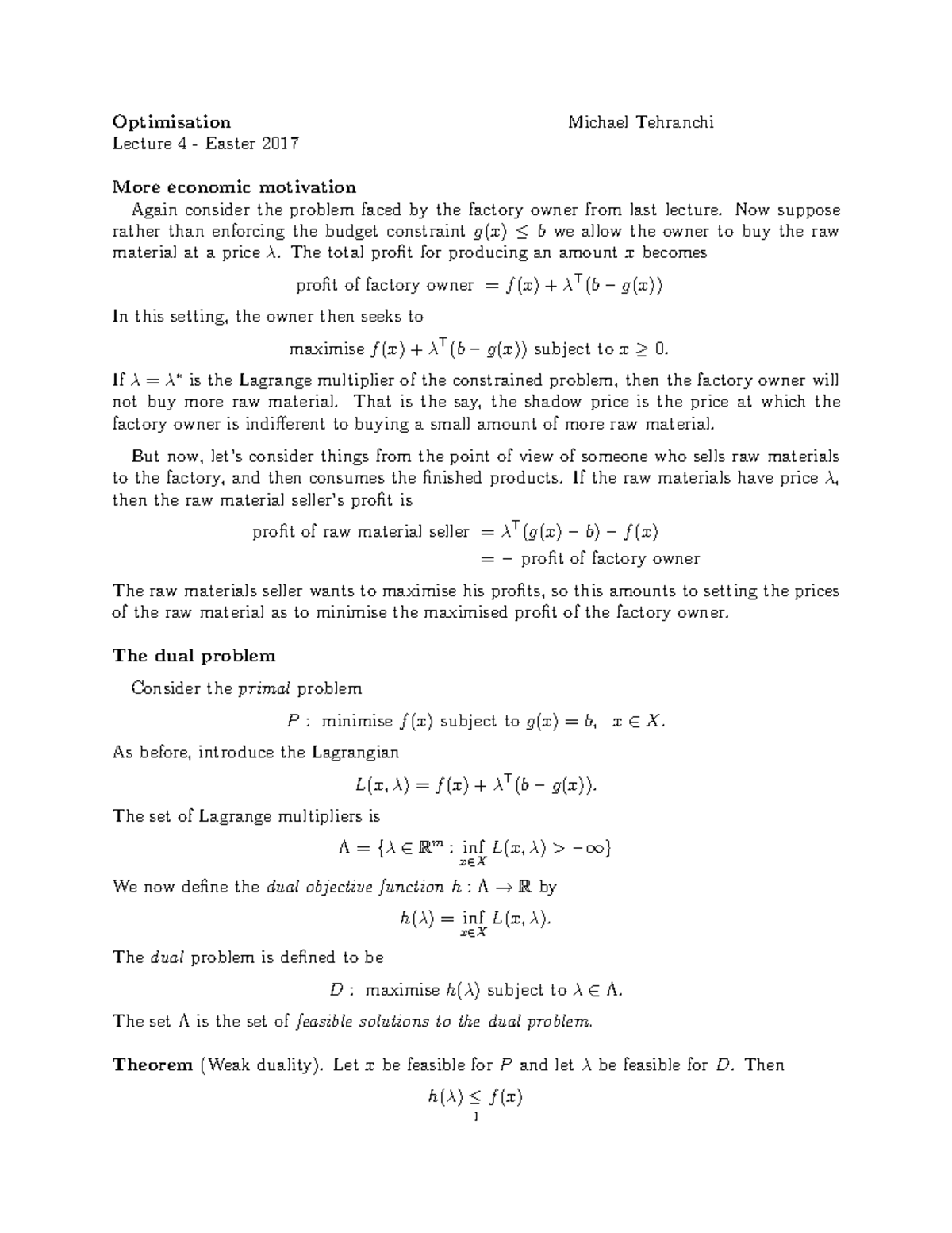 Optimisation 2016-2017 Lecture 4 - Optimisation Lecture 4 - Easter 2017 ...