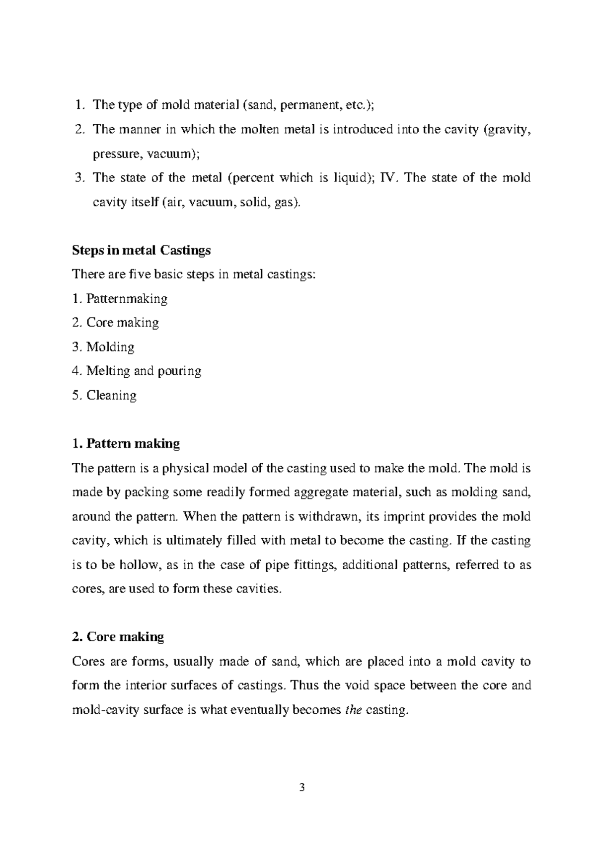 2L Metal Casting Process-pages-3 - 3 The type of mold material (sand, permanent, etc.); The ...