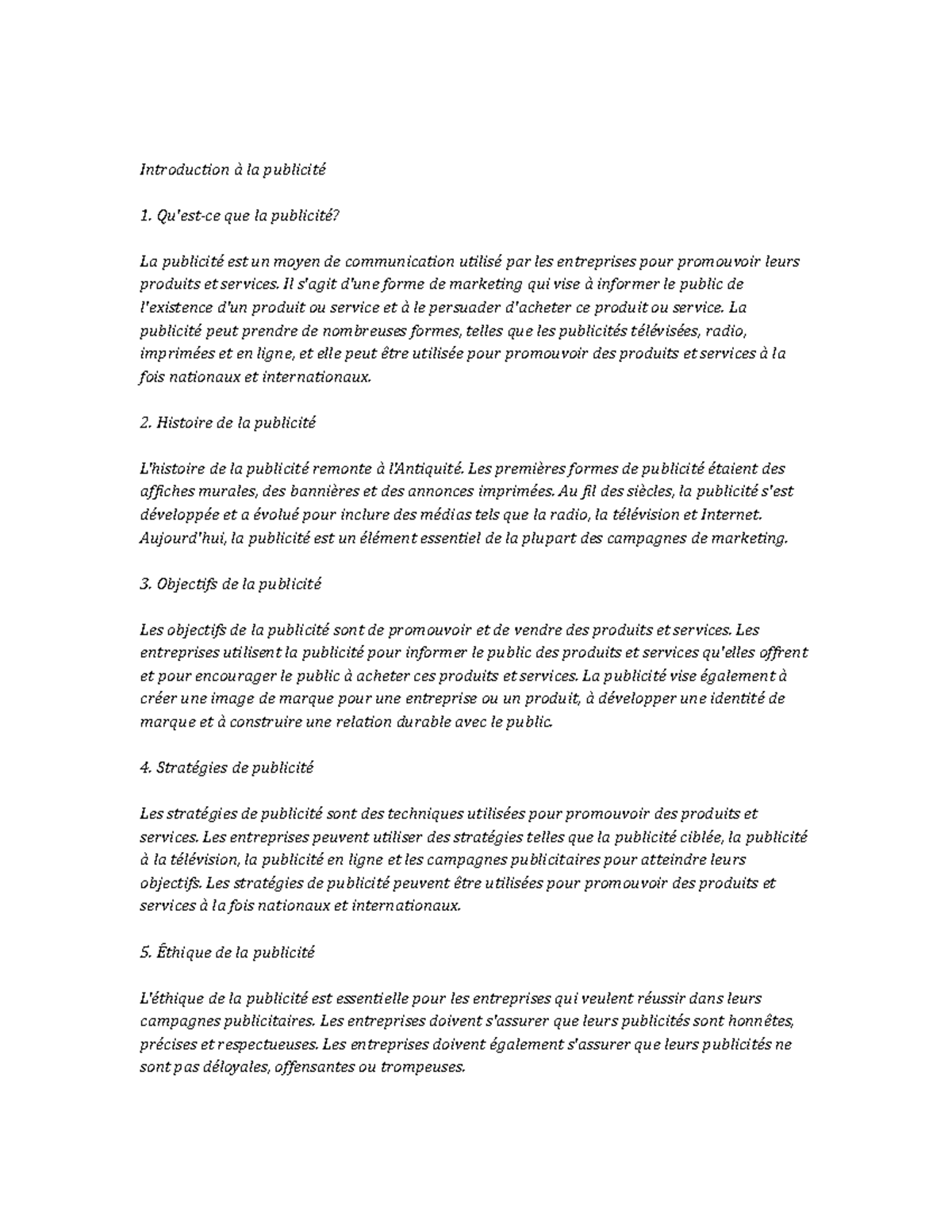 Advertising Notes de cours - Introduction à la publicité Qu'est-ce que ...