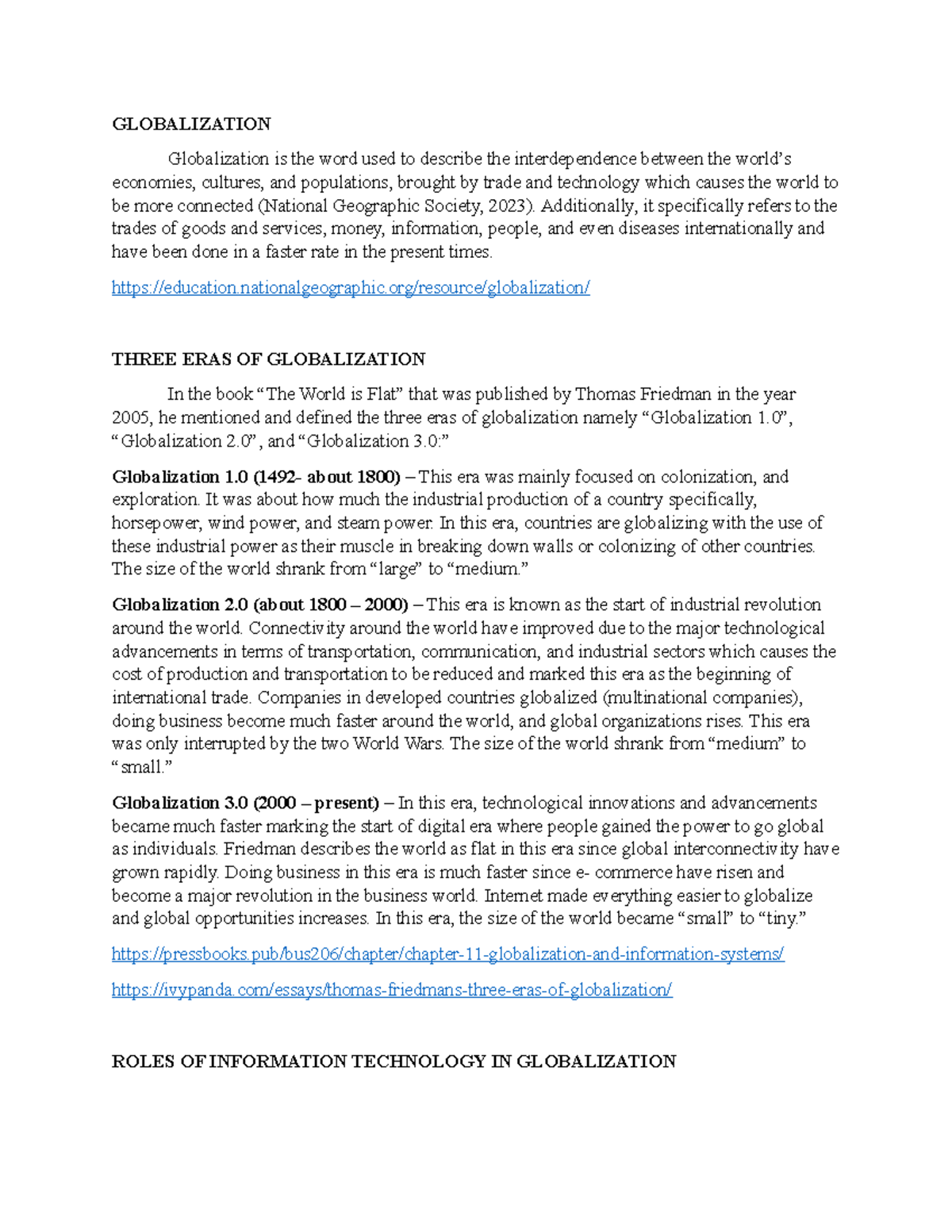 Conterworld - Assignment 1 - GLOBALIZATION Globalization is the word ...