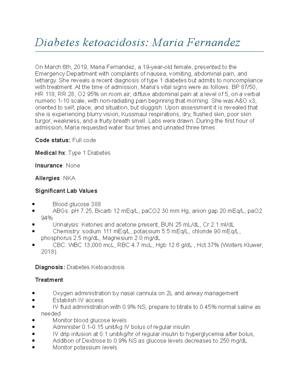 CC II Fa-Diabetes ketoacidosis CS - Diabetes ketoacidosis: Maria ...