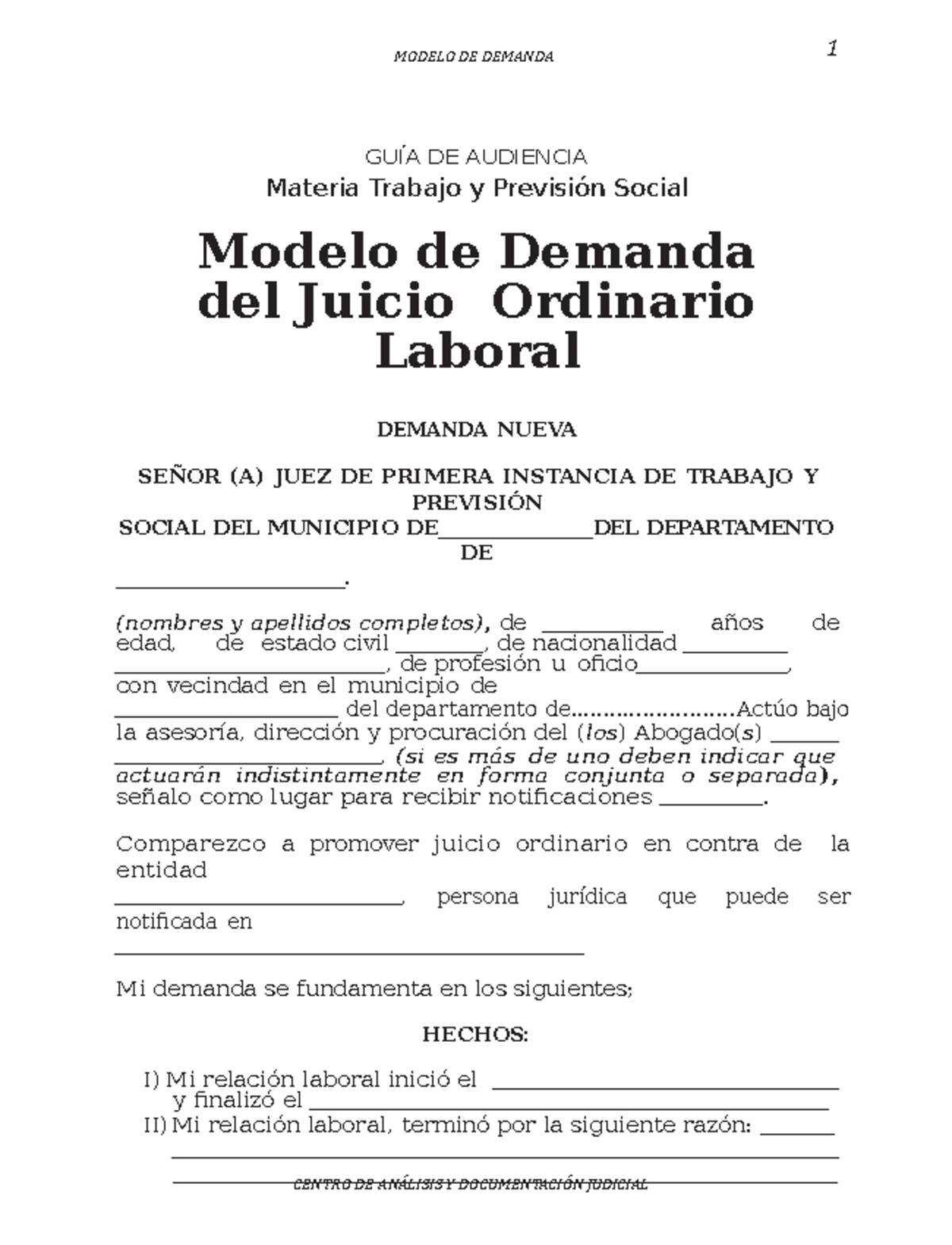 Modelodedemanda - modelo de demanda laboral - CENTRO DE ANÁLISIS Y ...