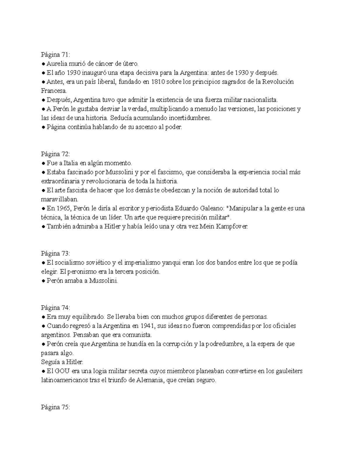Eva Peron Notes Pg 71-87 - Página 71: Aurelia murió de cáncer de útero ...