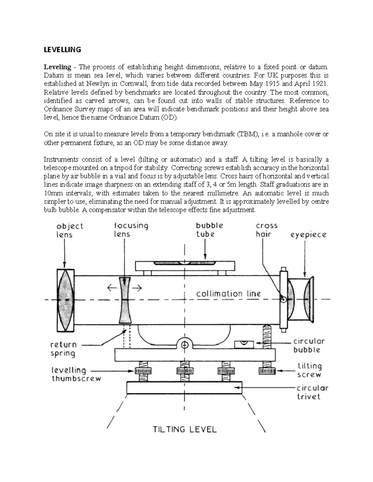 Const. Tech. I Week Three - LEVELLING Leveling - The process of ...