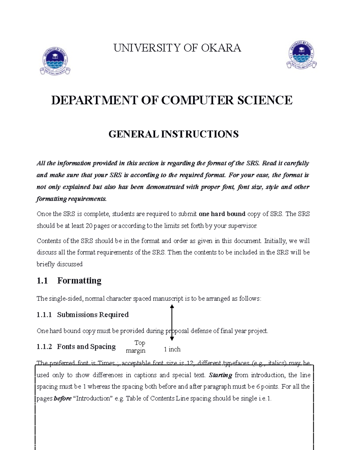 SRS Template for a FYP project - UNIVERSITY OF OKARA DEPARTMENT OF ...