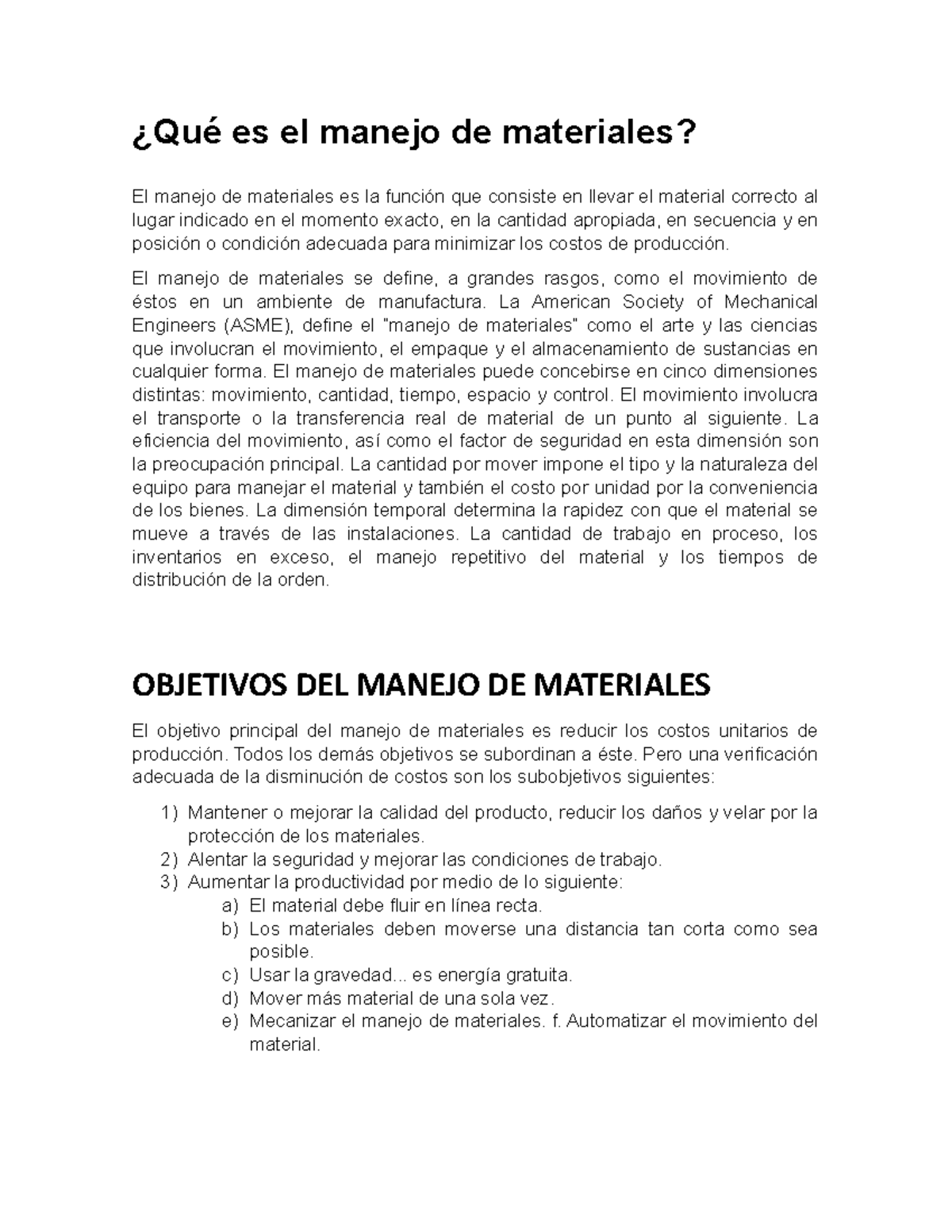 Qué es el manejo de materiales - El manejo de materiales se define, a ...