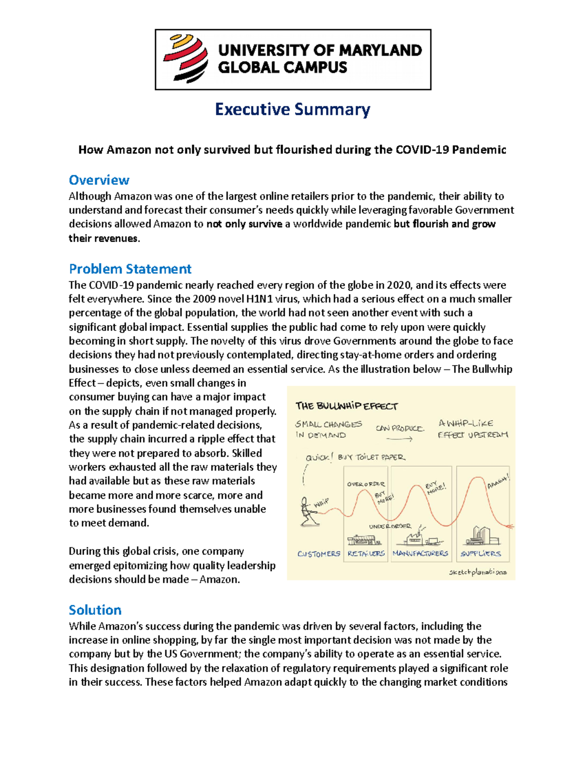 Group 3 Executive Summary - Executive Summary How Amazon not only ...