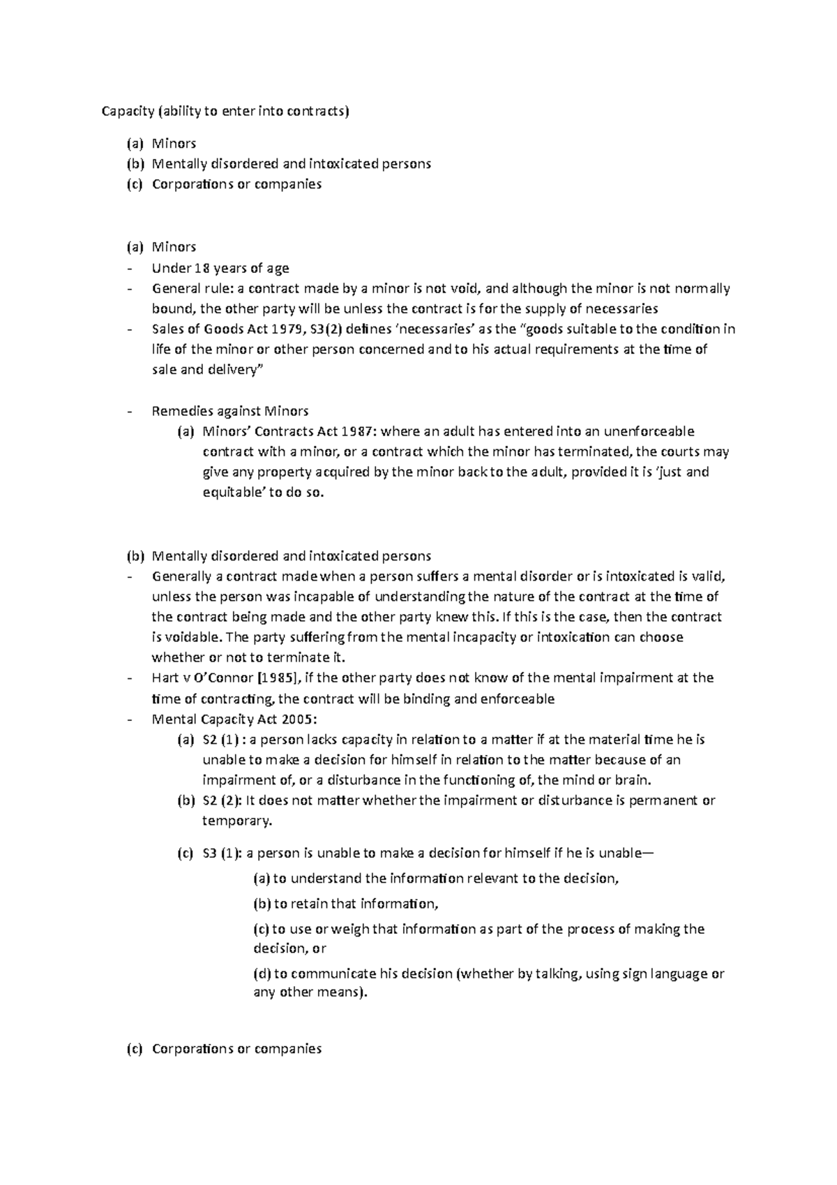 Capacity final - Revision notes - Capacity (ability to enter into ...