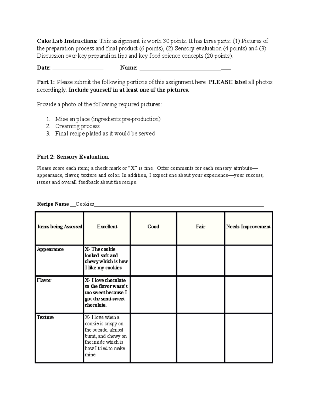 Cake OR Cookies Lab report S21 - NUTR 4309 - SFA - Studocu