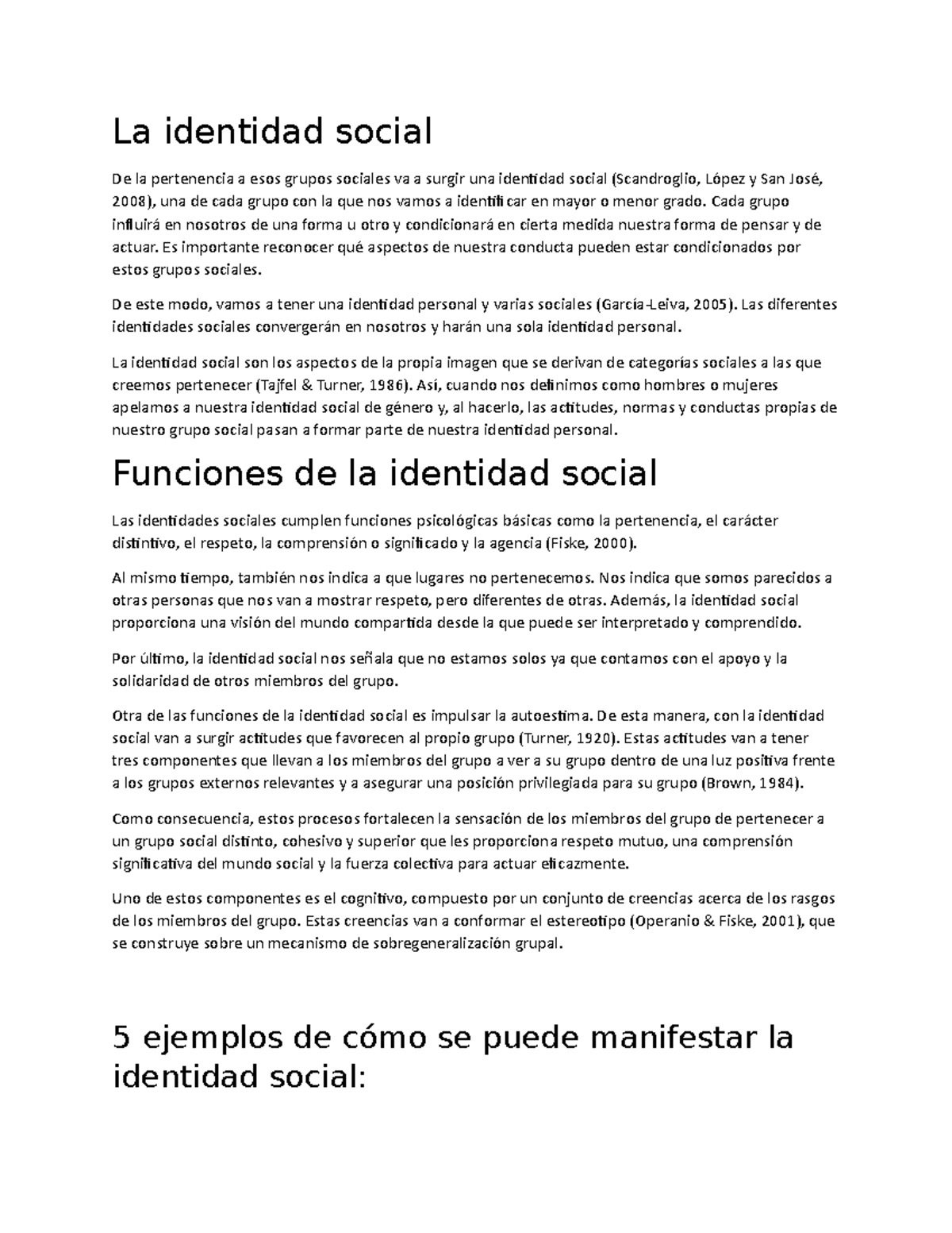 La identidad social - aporte - La identidad social De la pertenencia a ...