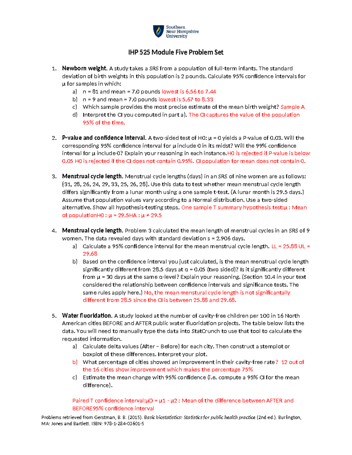 IHP 525 Module Five Problem Set - Newborn weight. A study takes a SRS from a population of full ...