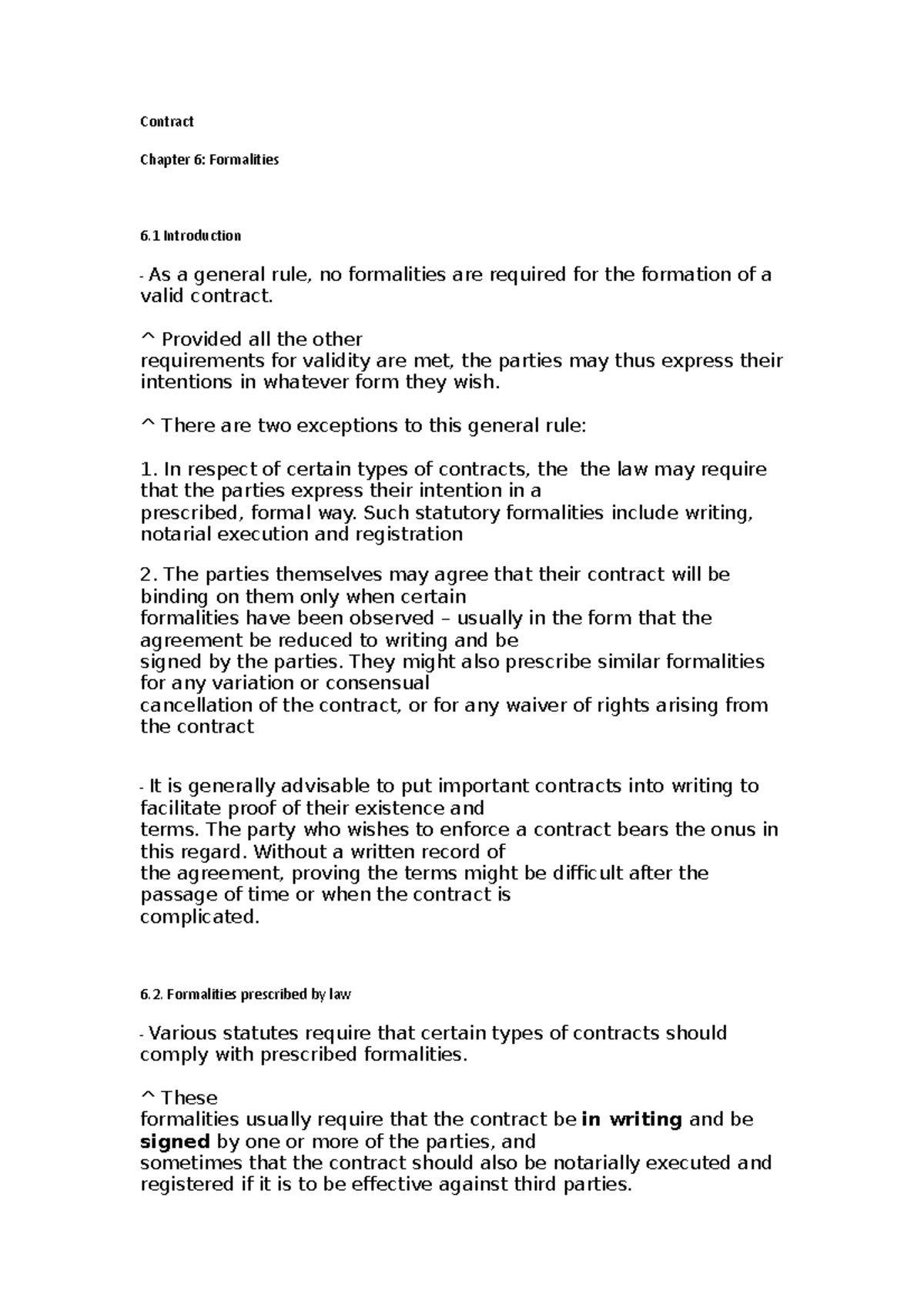 Contract formalities - Contract Chapter 6: Formalities 6 Introduction ...