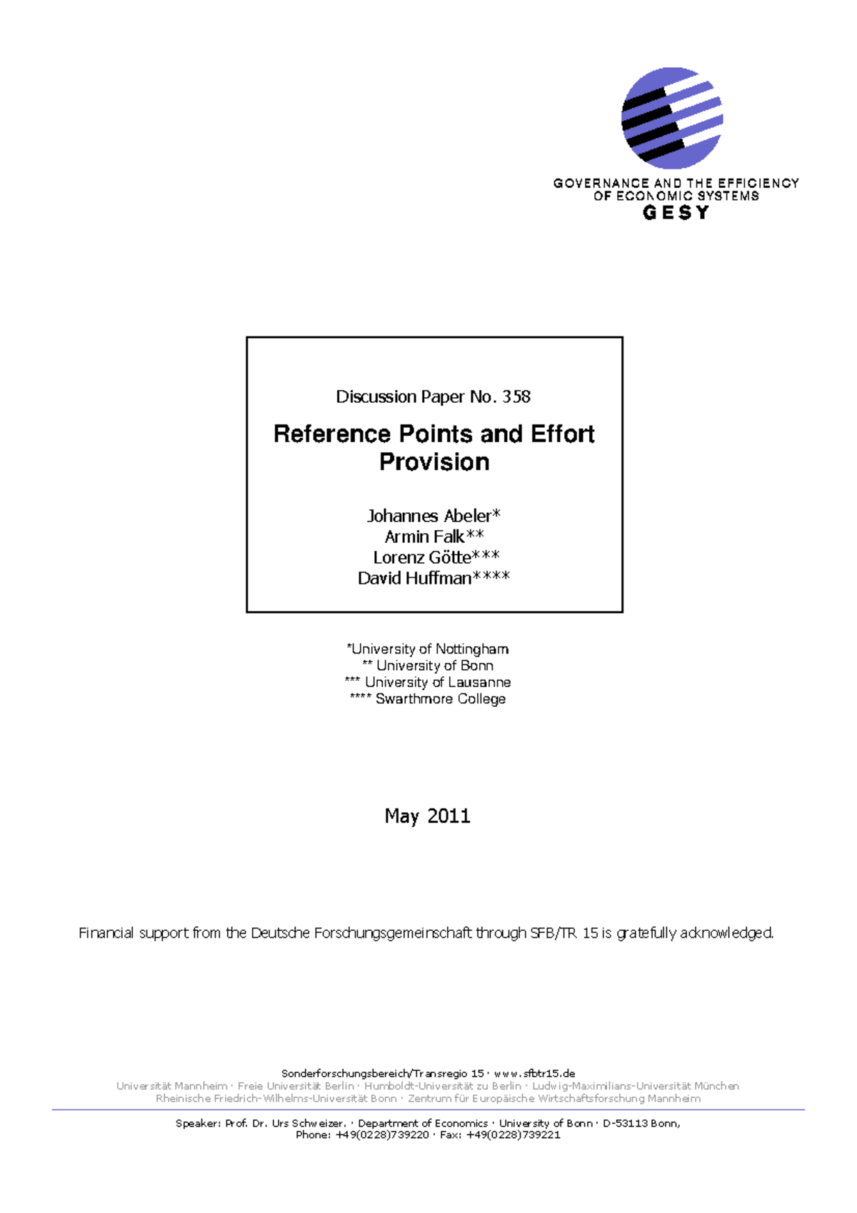 2 Reference points and effort provision - Discussion Paper No. 358 ...