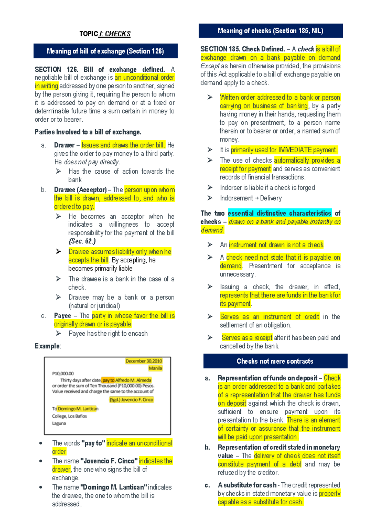 RFBT- Module-1 - RFBT LECTURE 1 - TOPIC I: CHECKS SECTION 126. Bill of ...