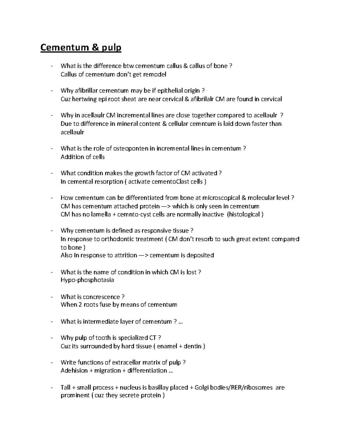 Pulp & CM revision -1 - Cementum & pulp What is the difference btw ...