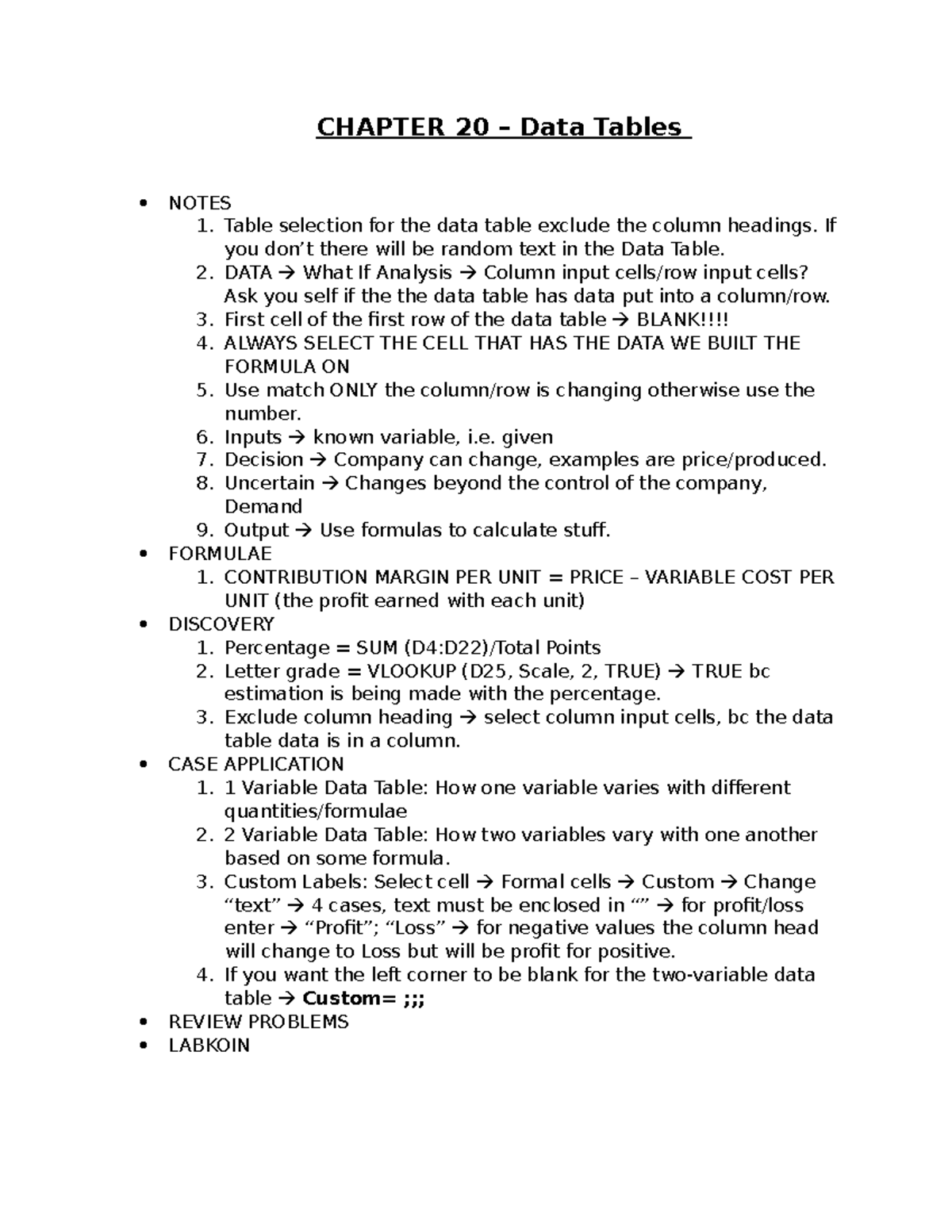 BUS-K 201 Computer in Business - Excel Chapter 20 Summary - CHAPTER 20 ...