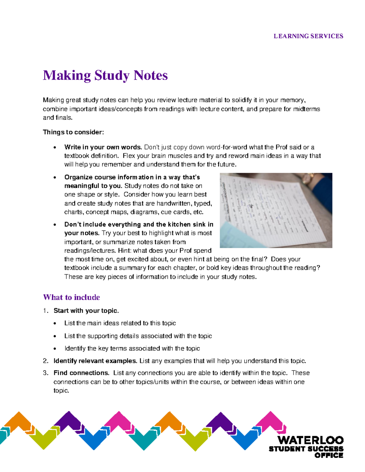 1038 Tip Sheet Making Study Notes - LEARNING SERVICES Making Study ...